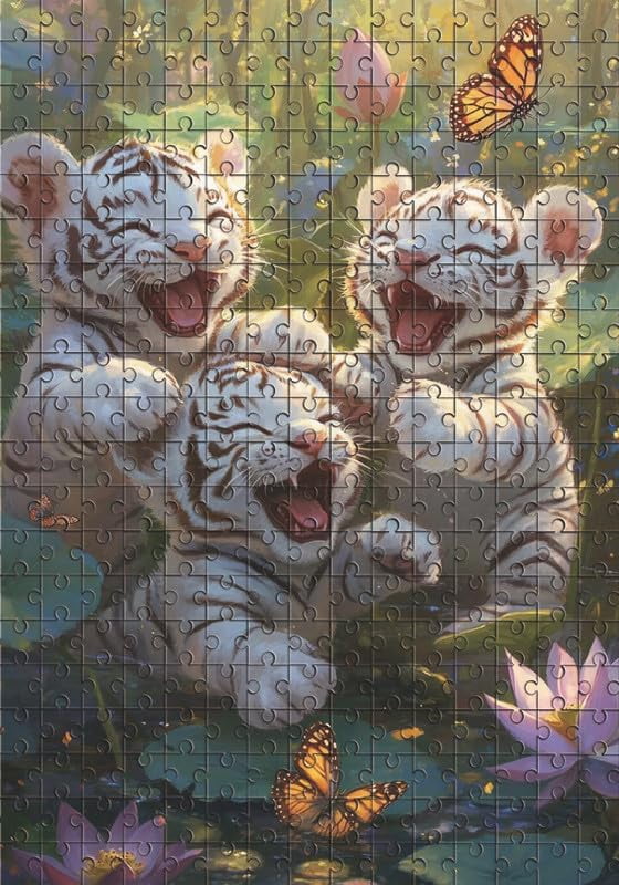 Jigsaw Puzzle 1000 Pieces for Adults Laugh Heartily White Tiger Lotus ...