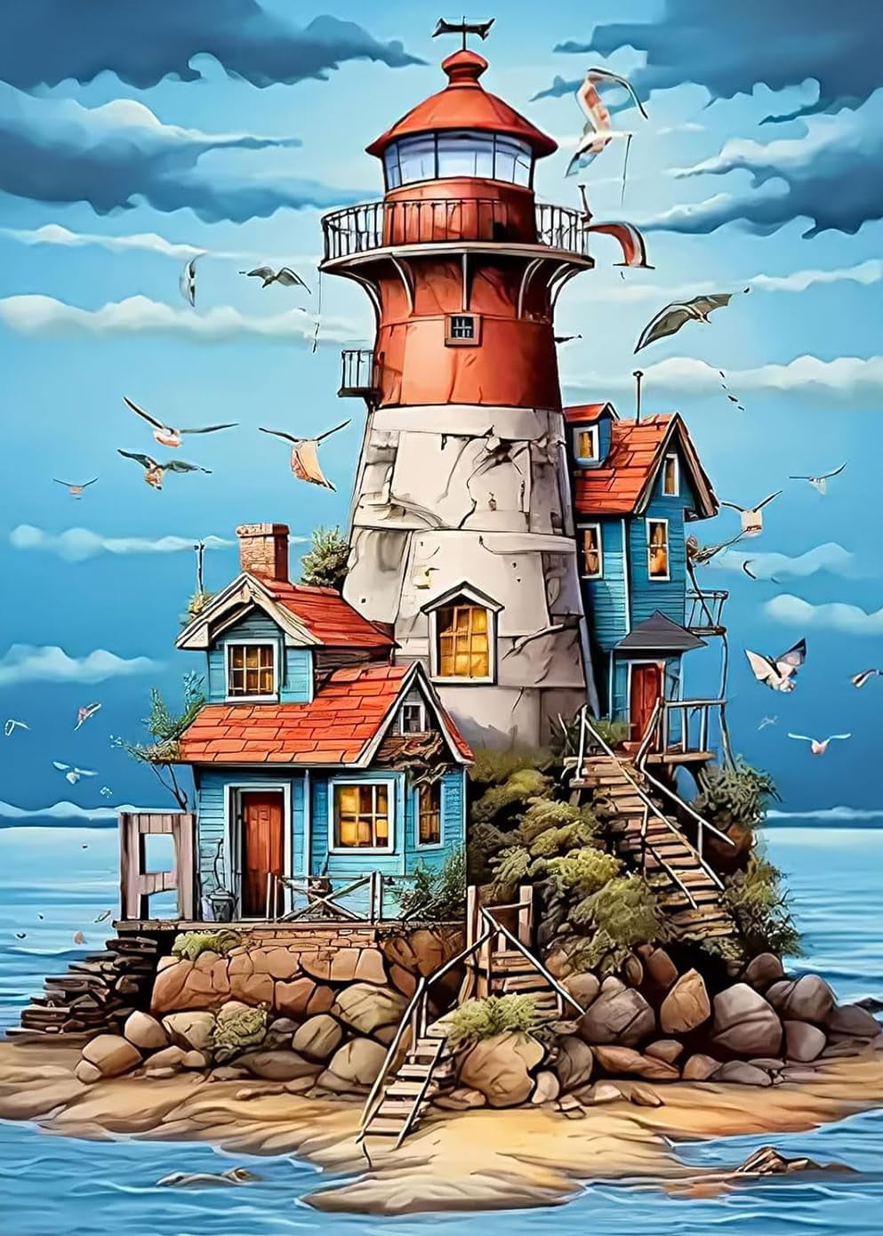 Jigsaw Puzzle 1000 Pieces for Adults Lighthouse Seagulls On The Island ...