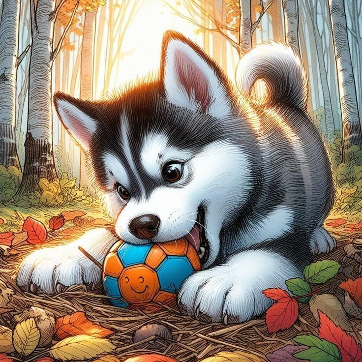 Jigsaw Puzzle 1000 Pieces for Adults Siberian Husky Puppy Playing Ball ...