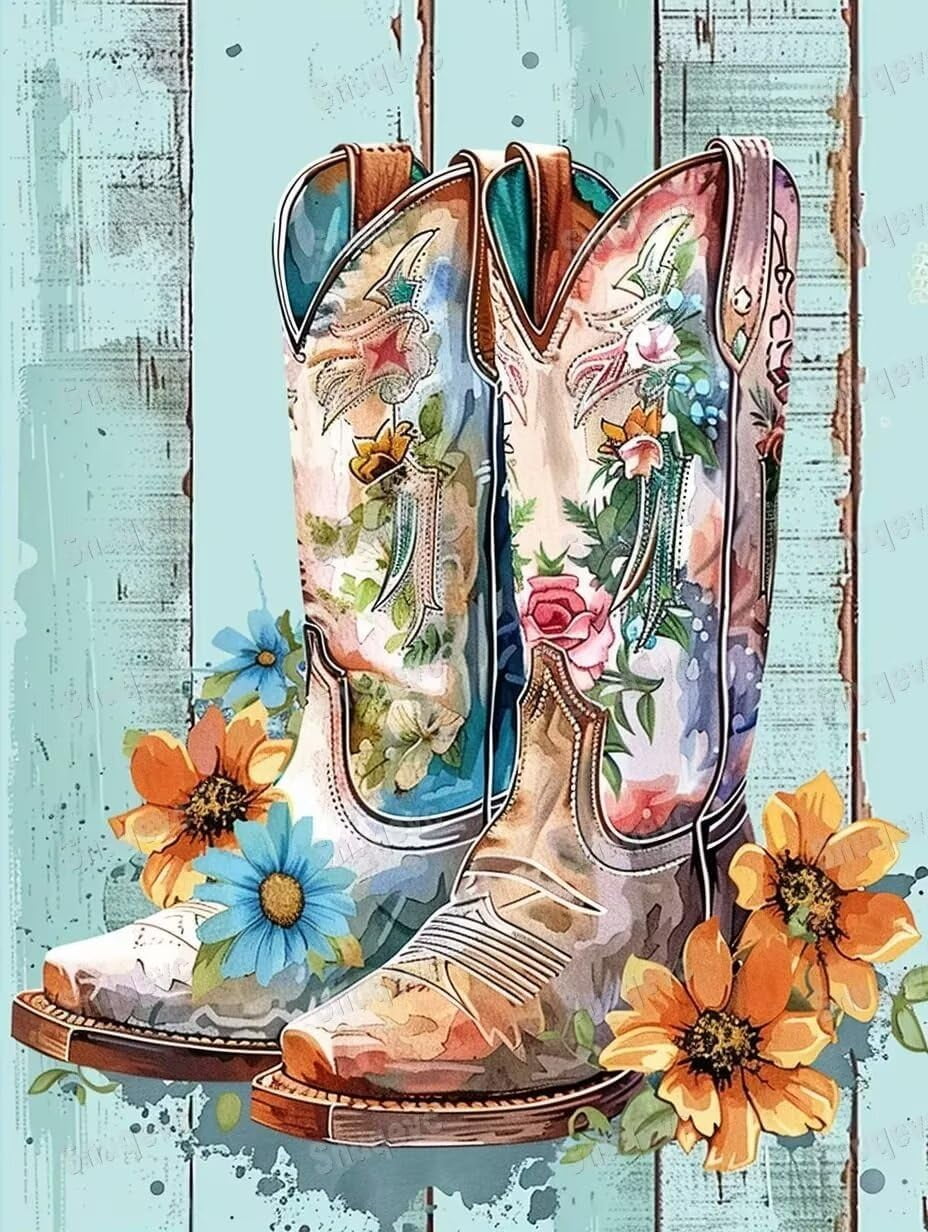 Jigsaw Puzzle 1000 Pieces for Adults Vintage Cowboy Boots Luxurious ...