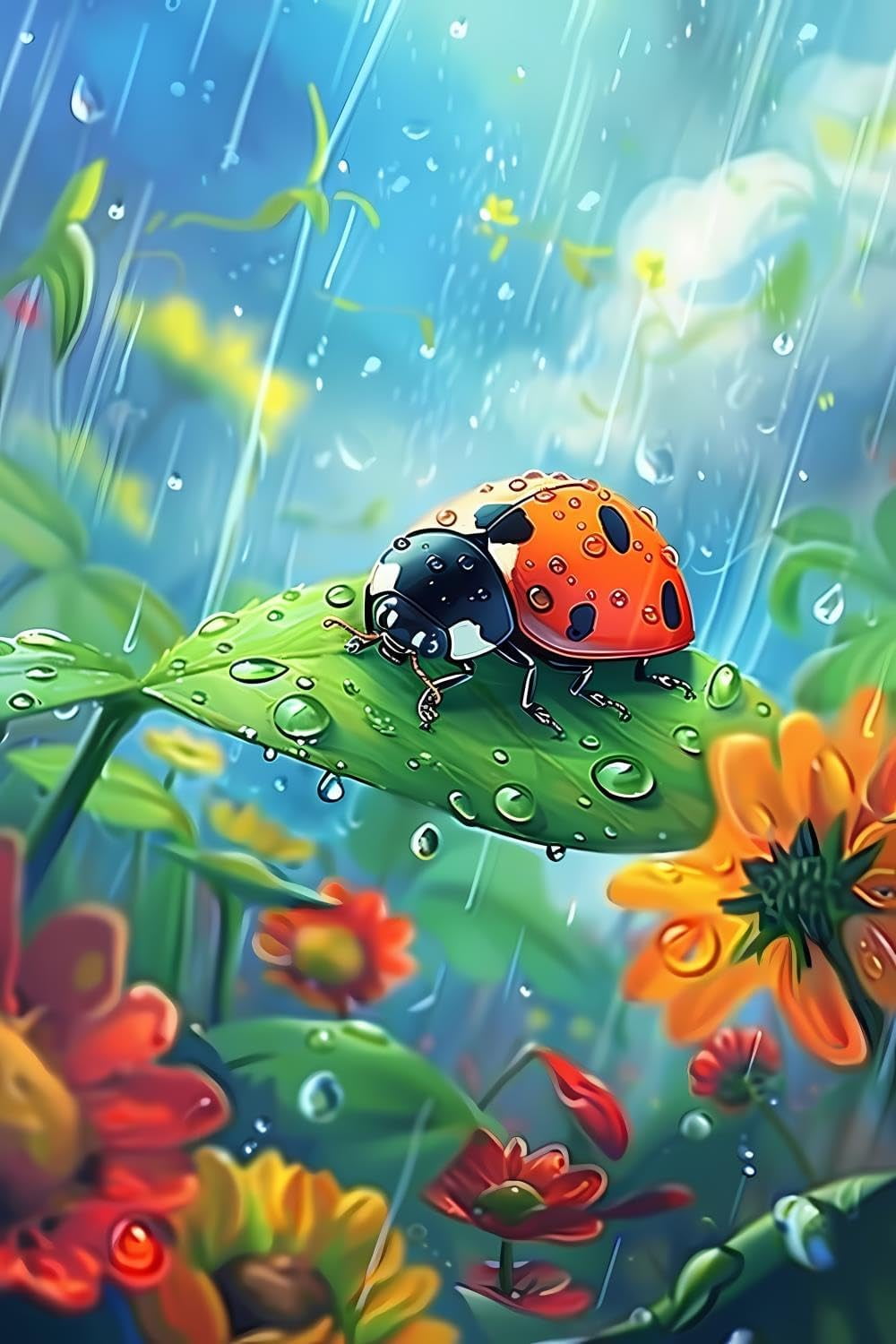 Jigsaw Puzzle 1000 Pieces for Adults Ladybug on a Rainy Day Leaf Challenging Educational Game ...