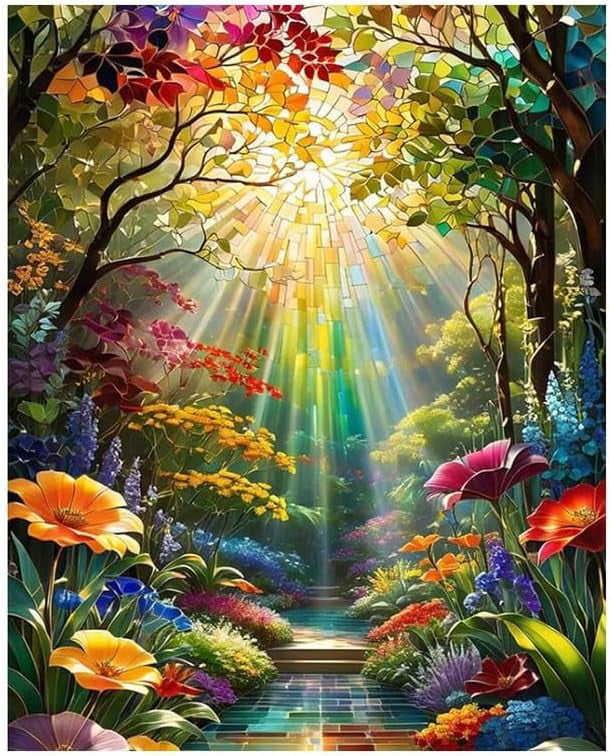 Jigsaw Puzzle 1000 Pieces for Adults Stained Glass Garden Challenging ...