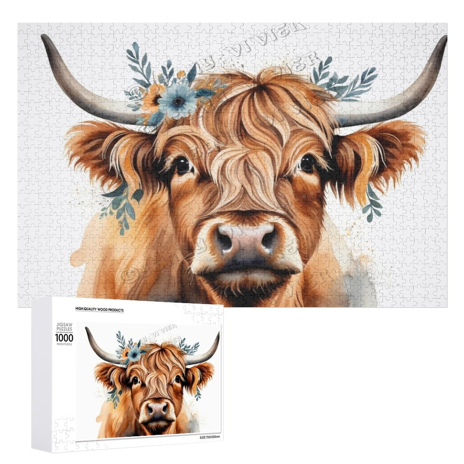 Jigsaw Puzzle 1000 Pieces for Adults Youth Family Cow Wooden Puzzles ...