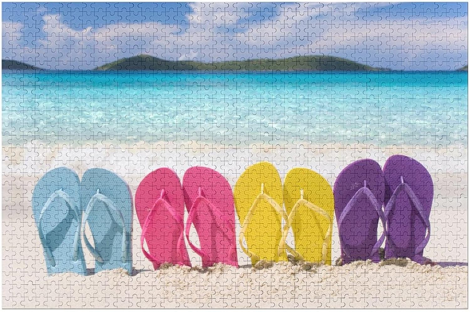 Jigsaw Puzzle 300 Pieces for Adults Ocean Beach Flip Flops in Rainbow ...
