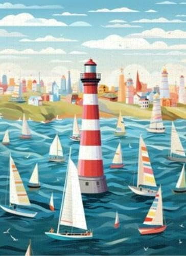 Jigsaw Puzzle 300 Pieces for Adults Regatta Nautical Lighthouses Party ...