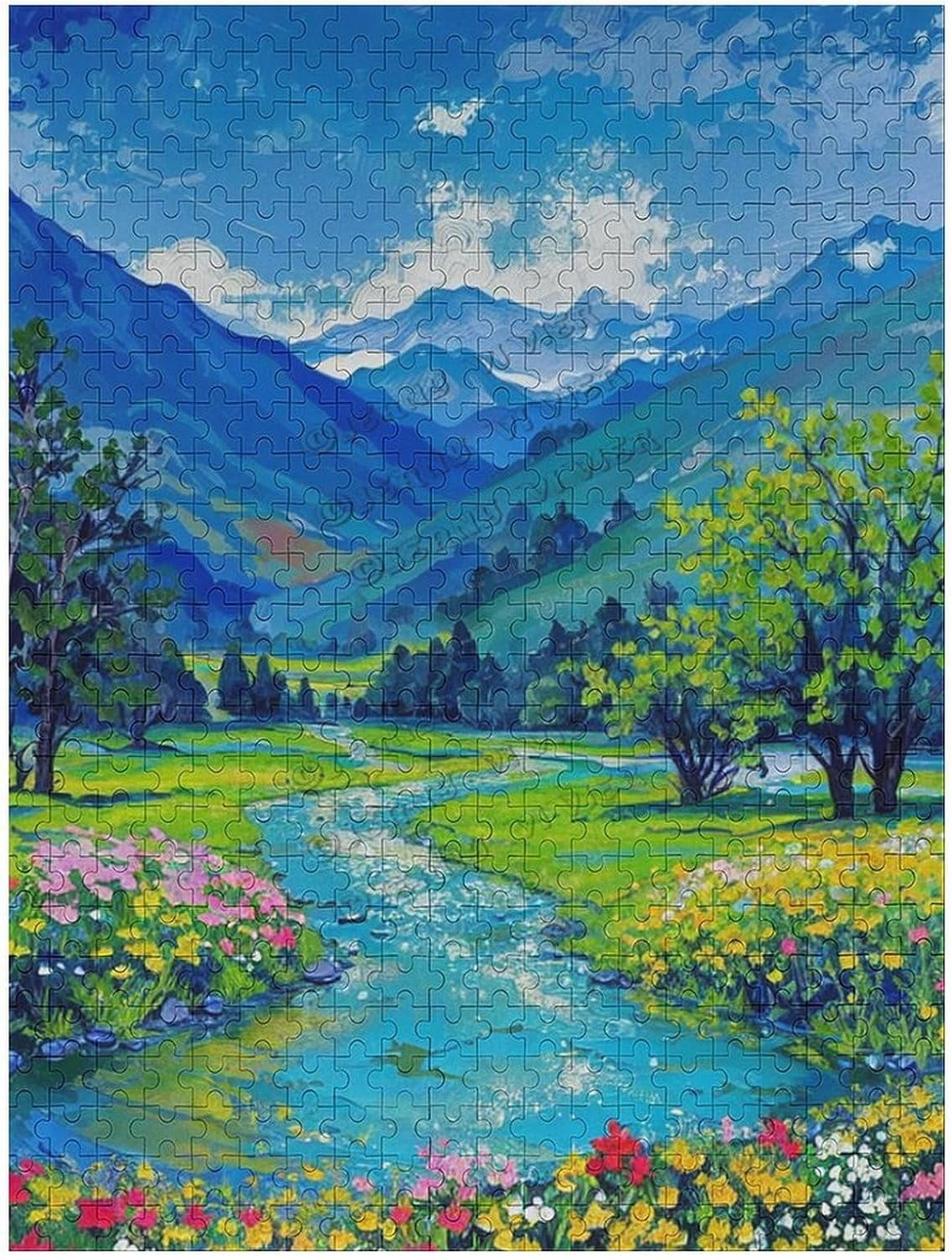 Jigsaw Puzzle 500 Piece for Adults, Mountains Park Stream Oil Painting ...