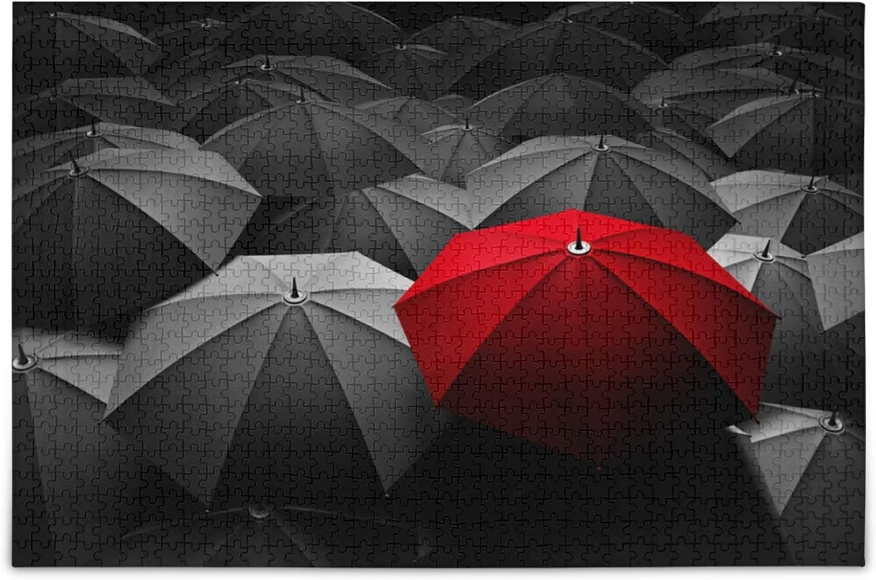Jigsaw Puzzle 500 Piece Red Umbrella Among Many Black Umbrellas Wooden Puzzle , Intellectual ...