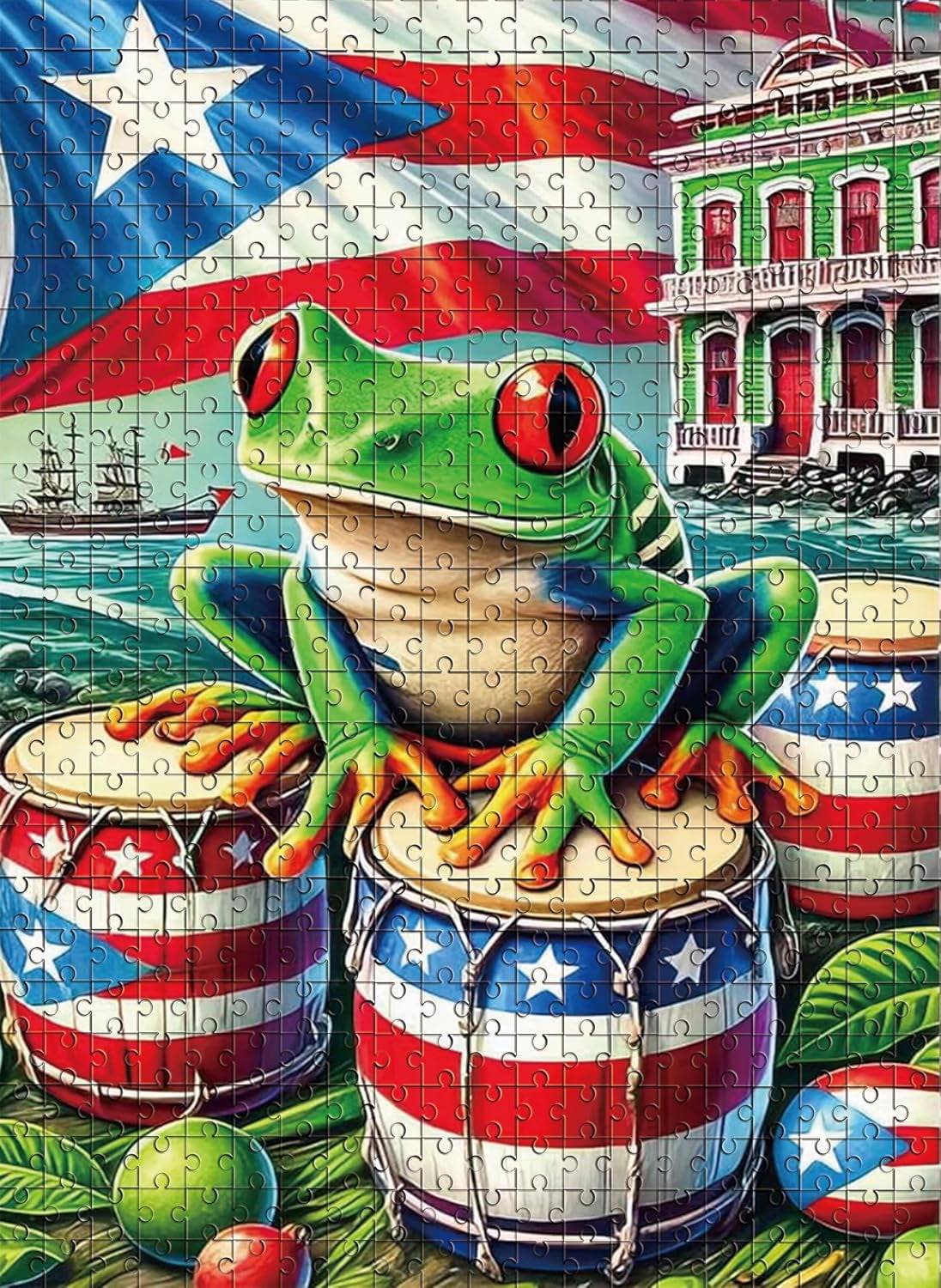 Jigsaw Puzzle 500 Pieces for Adults American Flag Frog Puerto Rico ...