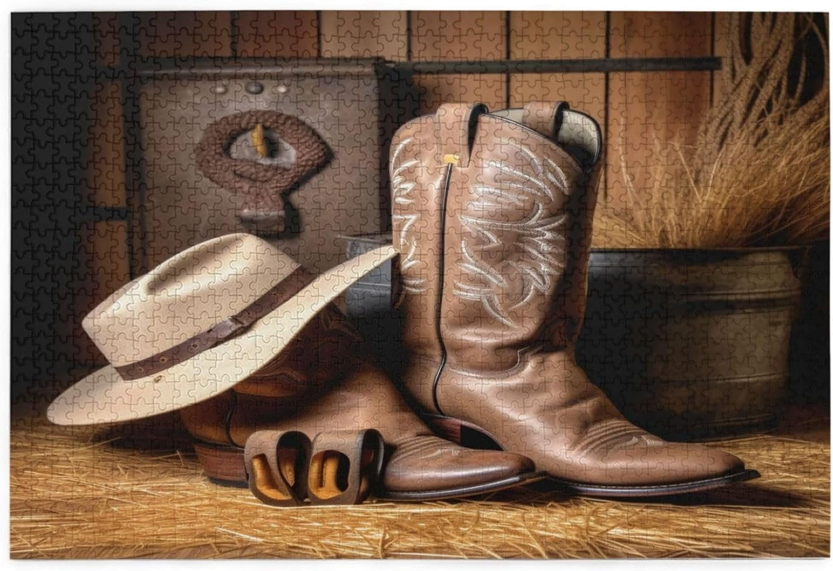 Jigsaw Puzzle 500 Pieces for Adults Classic Cowboy Hat Western Boots ...