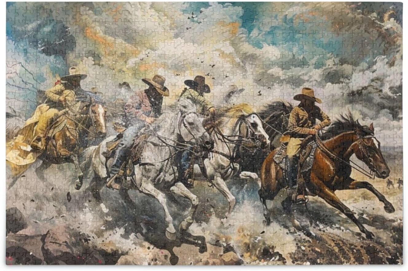 Jigsaw Puzzle 500 Pieces for Adults Cowboy On A Galloping Horse ...
