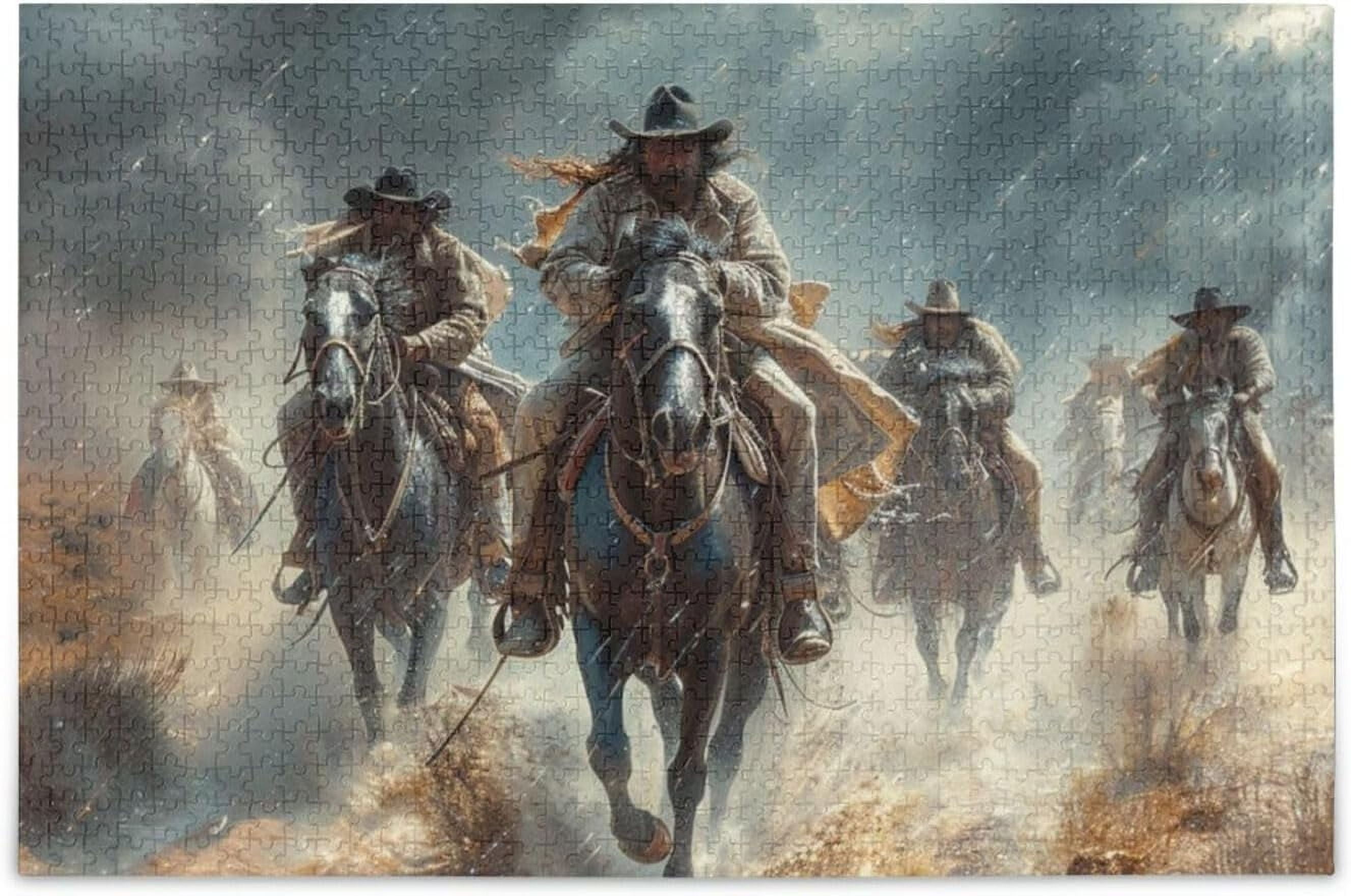 Jigsaw Puzzle 500 Pieces for Adults Cowboy Riding Horse On A Rainy Day ...