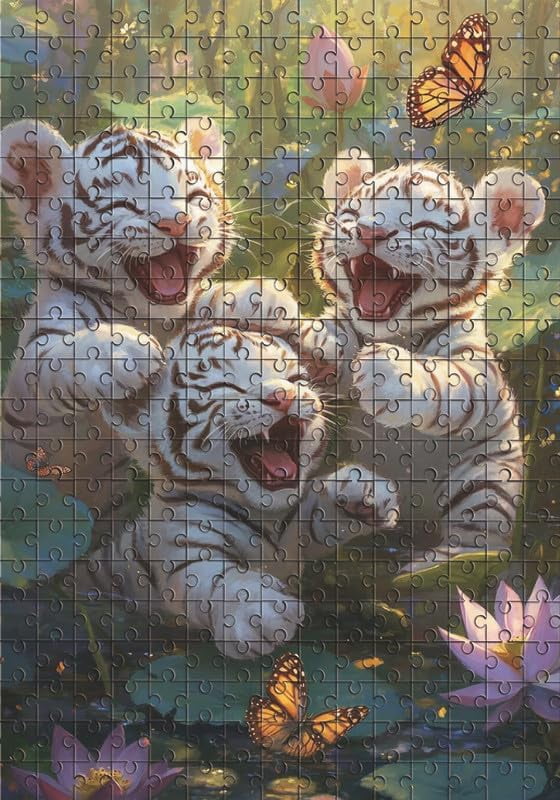 Jigsaw Puzzle 500 Pieces for Adults Laugh Heartily White Tiger Lotus ...