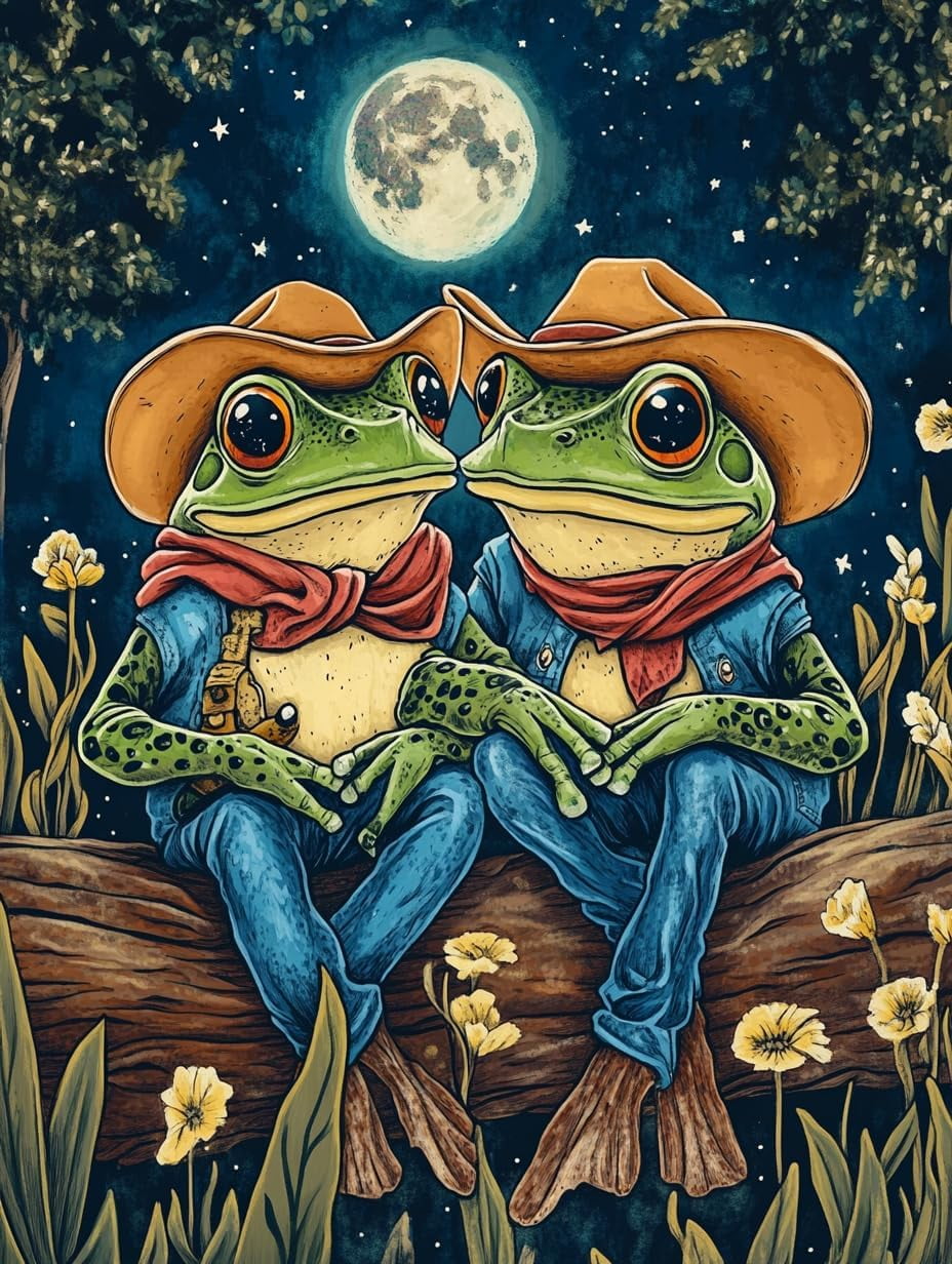 Jigsaw Puzzle 500 Pieces for Adults Two Cowboy Frogs On A Tree Trunk ...