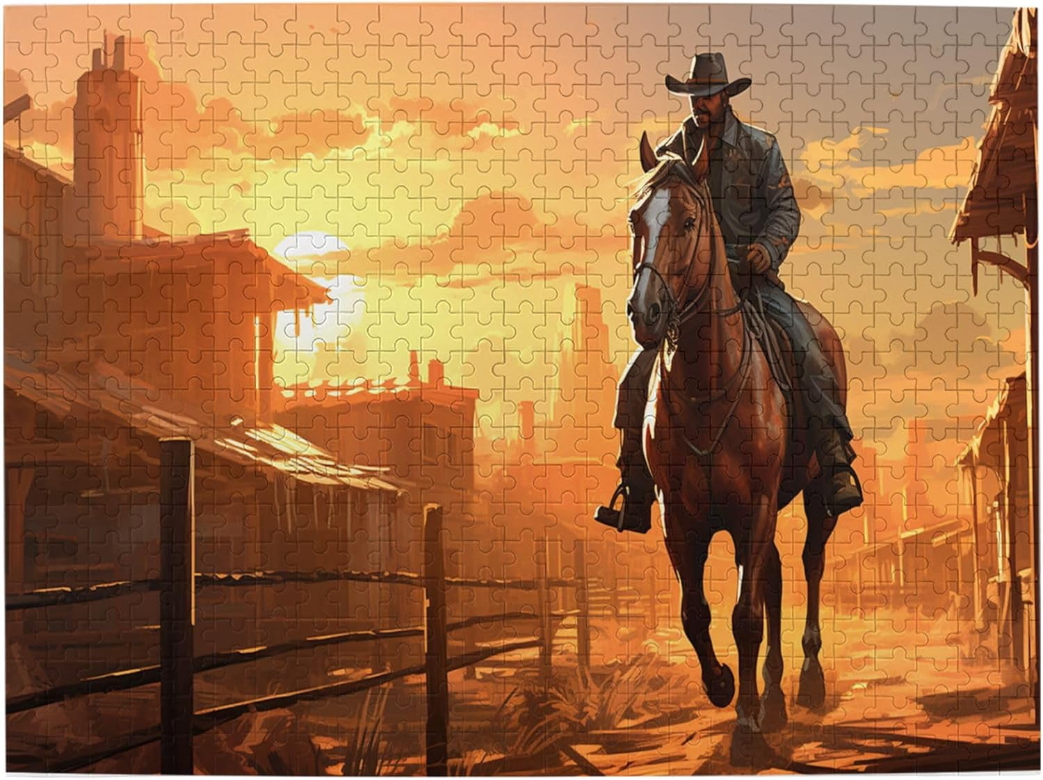 Jigsaw Puzzle 500 Pieces for Adults Western Cowboy Cowboy On Riding in ...