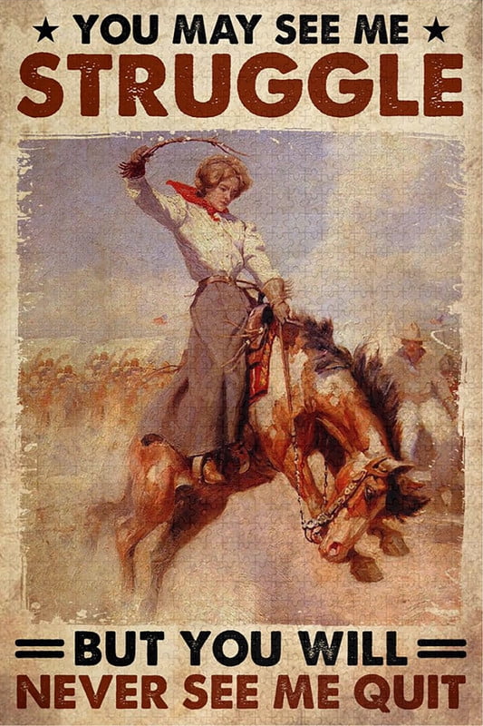 Jigsaw Puzzle 500 Pieces Cowgirl Rodeo Never See Me Quit Art Collection ...