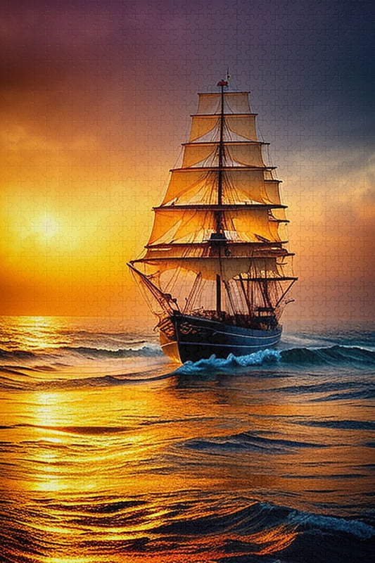 Jigsaw Puzzle 500 Pieces Tall Ship at Sea Floor Puzzles Educational Fun ...
