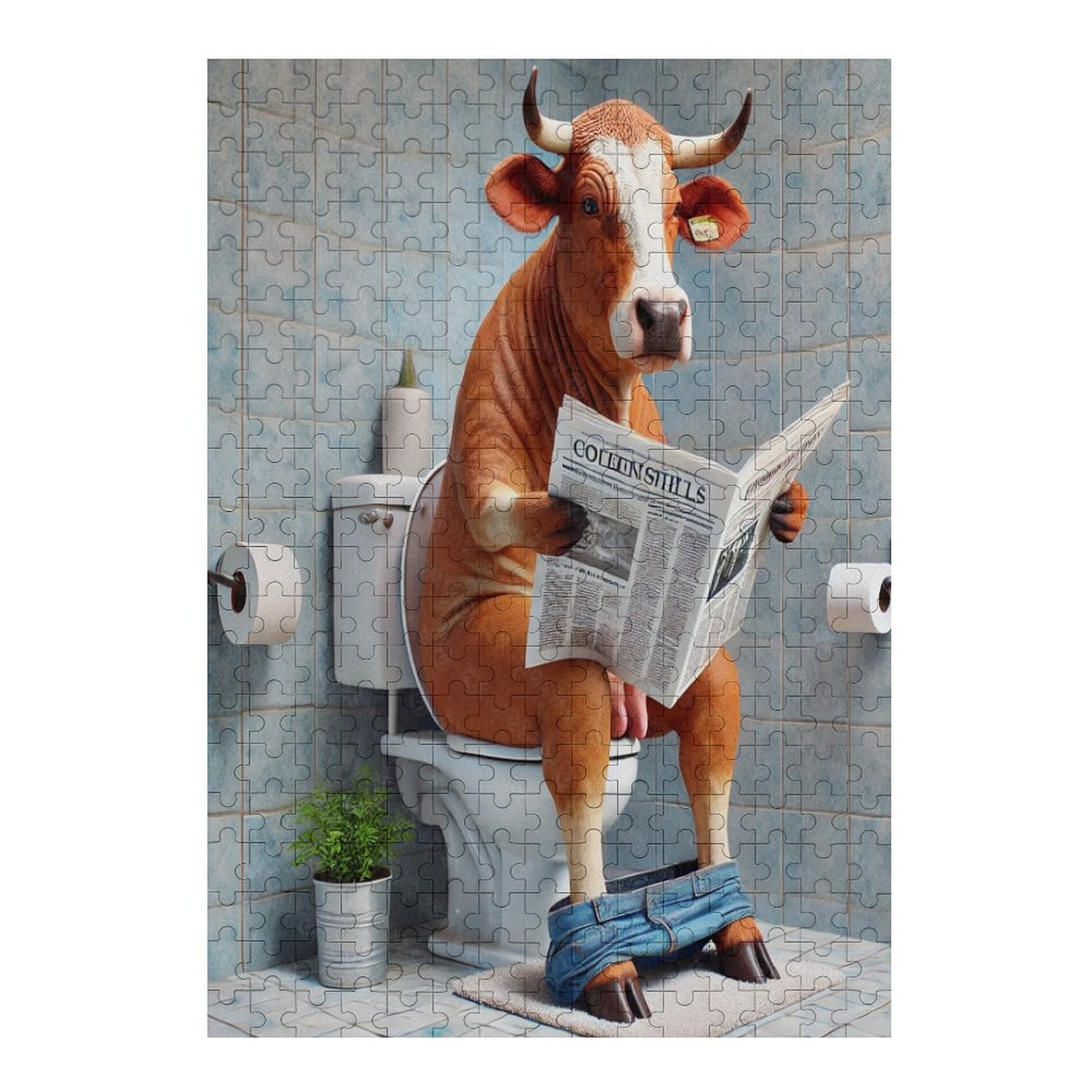 Jigsaw Puzzle For Adults 1000Pcs Cattle Reading Newspaper In Toilet ...
