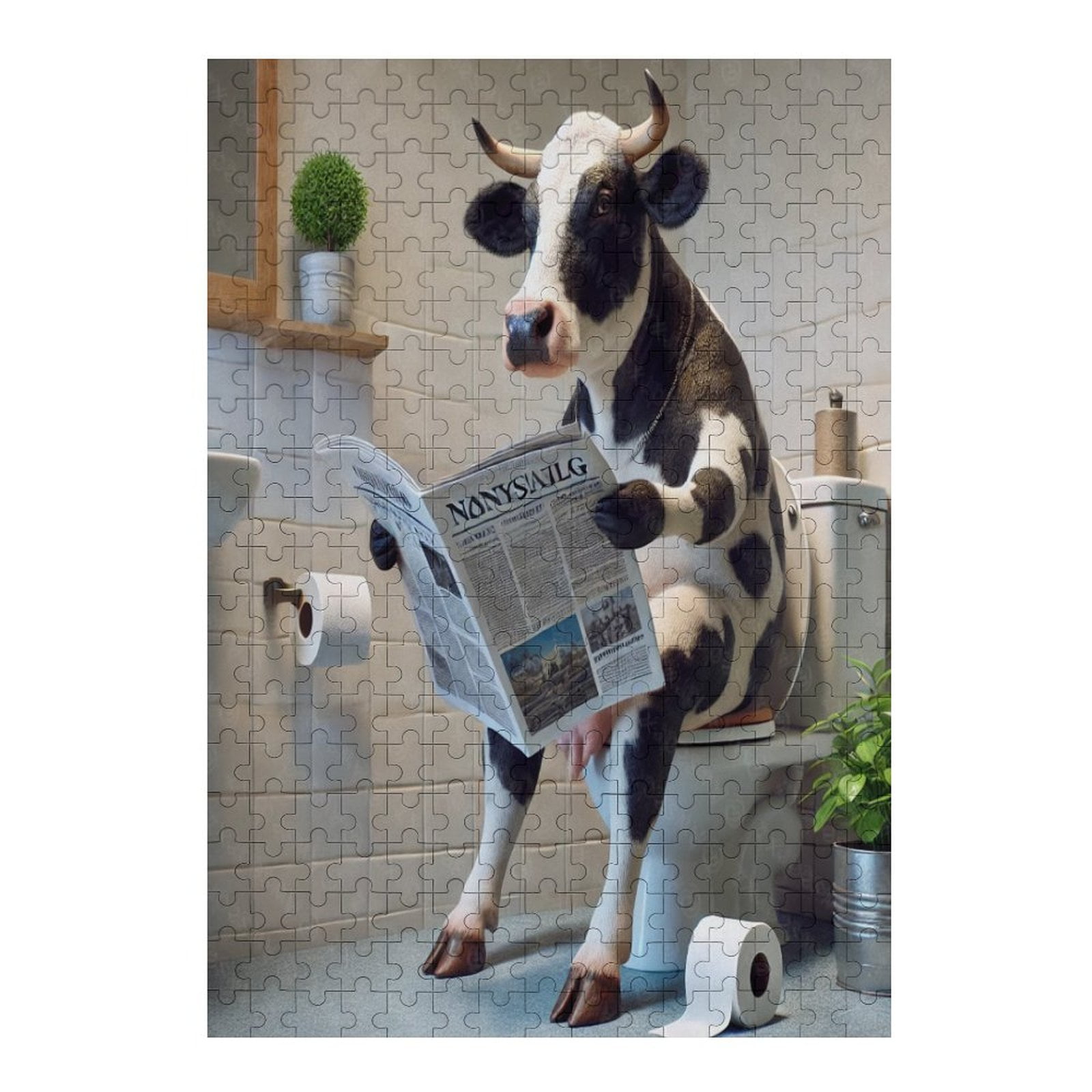 Jigsaw Puzzle For Adults 1000Pcs Cow Reading Newspaper In Toilet Puzzle ...