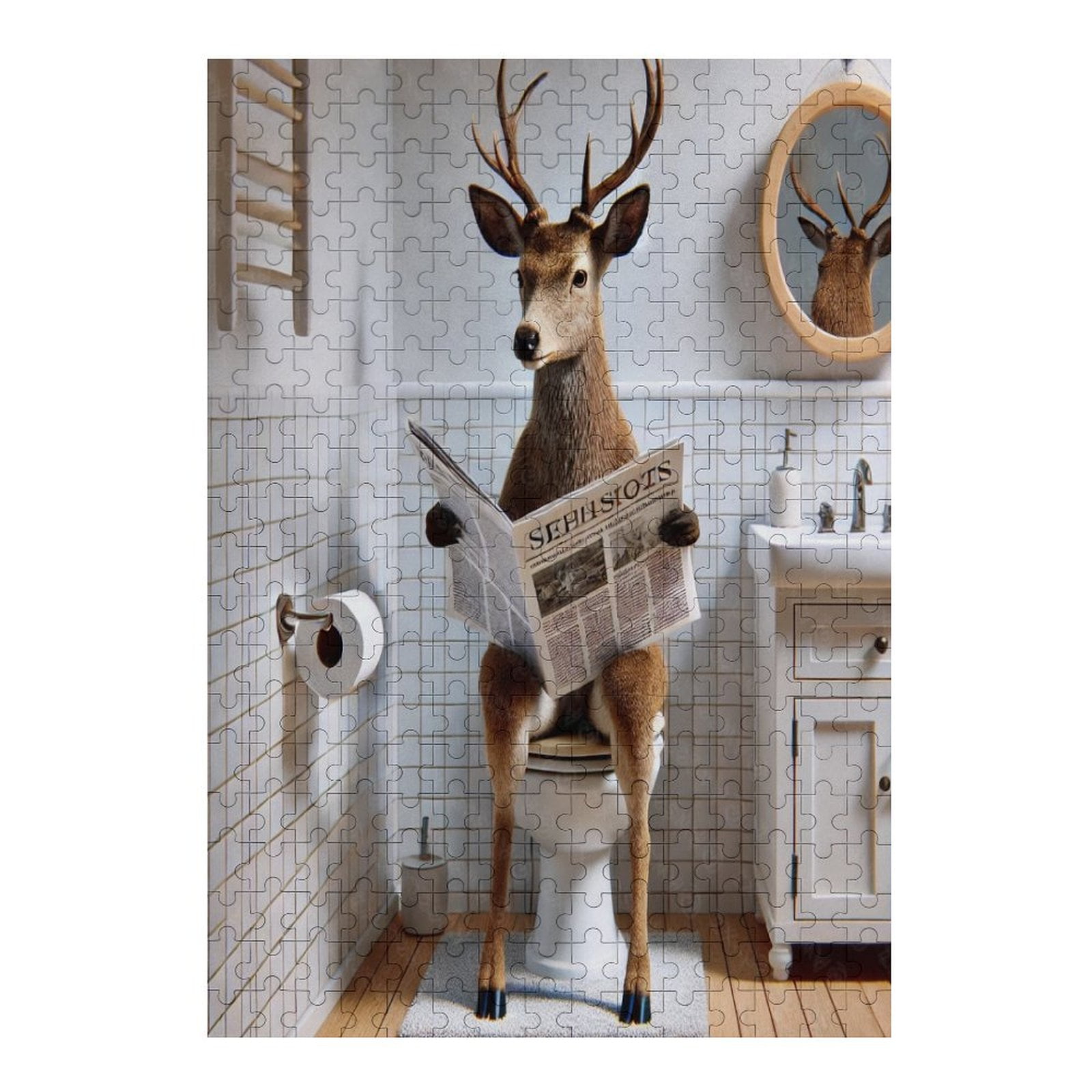 Jigsaw Puzzle For Adults 1000Pcs A Deer Reading Newspaper In Toilet ...