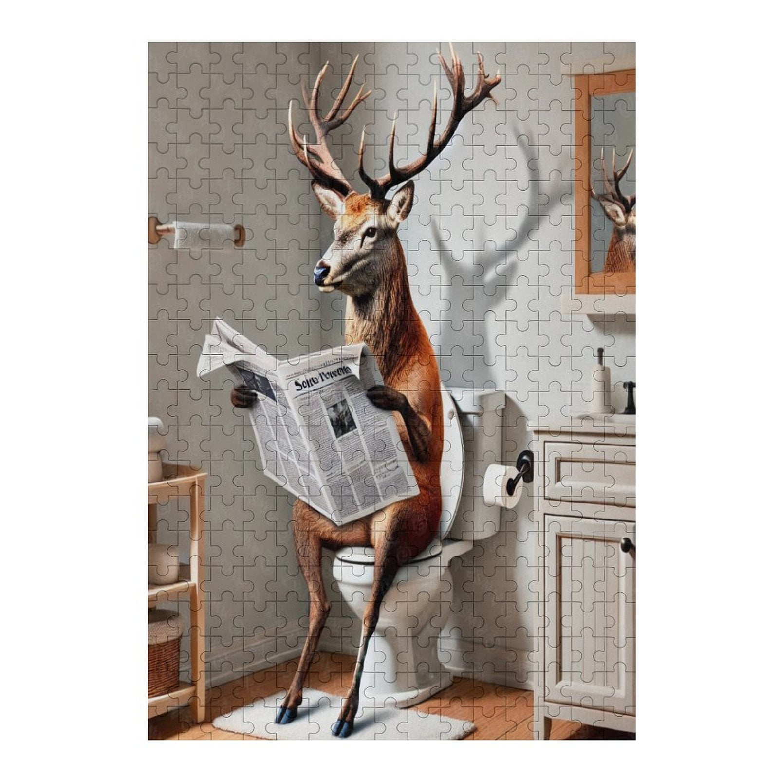 Jigsaw Puzzle For Adults 1000Pcs A Red Deer Reading Newspaper In Toilet ...