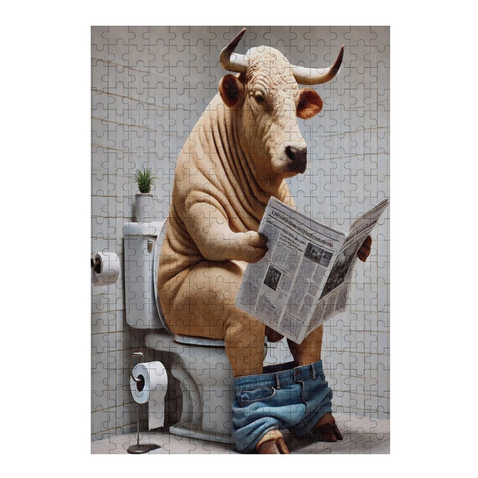Jigsaw Puzzle For Adults 300Pcs Cattle Reading Newspaper In Toilet ...