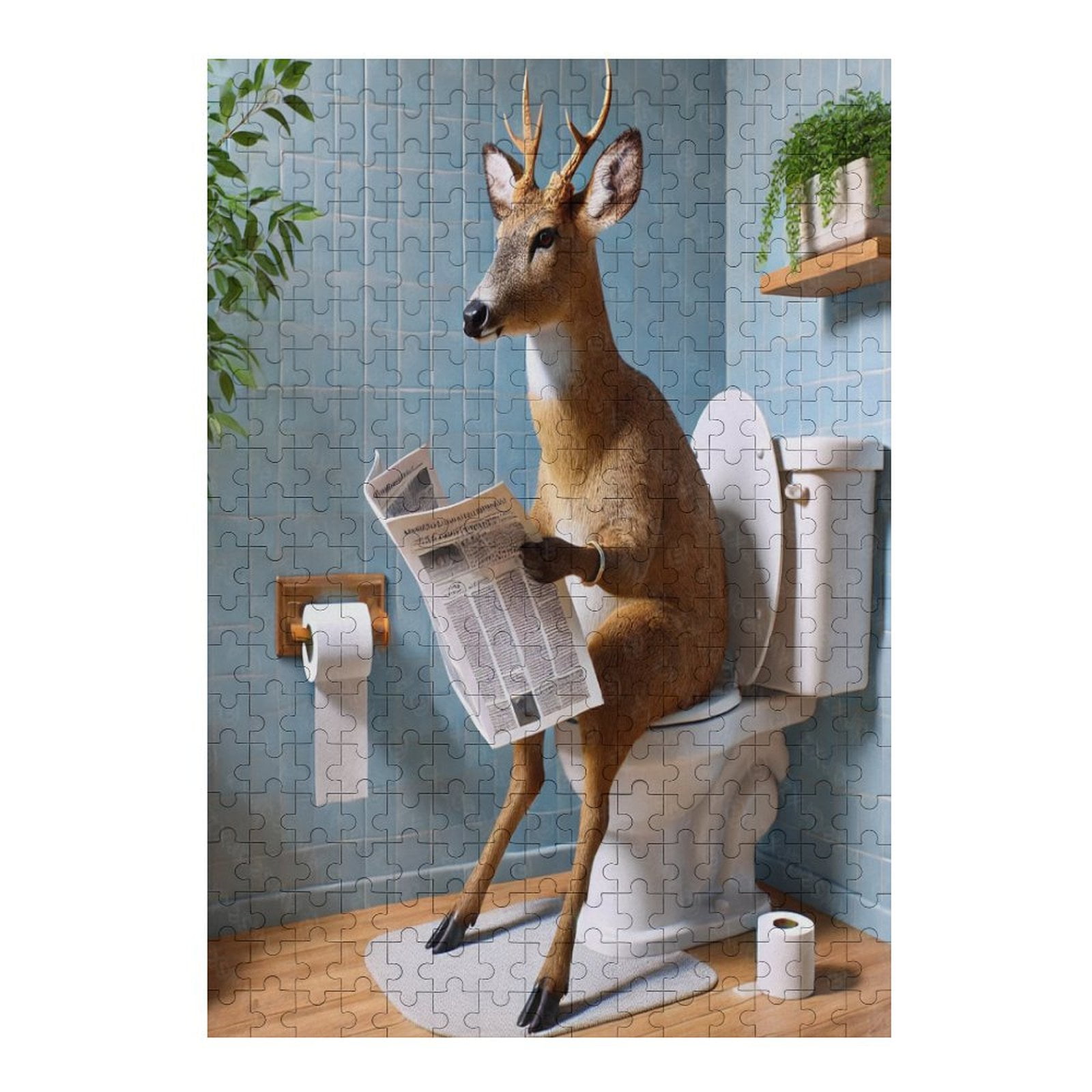 Jigsaw Puzzle For Adults 300Pcs Water Deer Reading Newspaper In Toilet ...