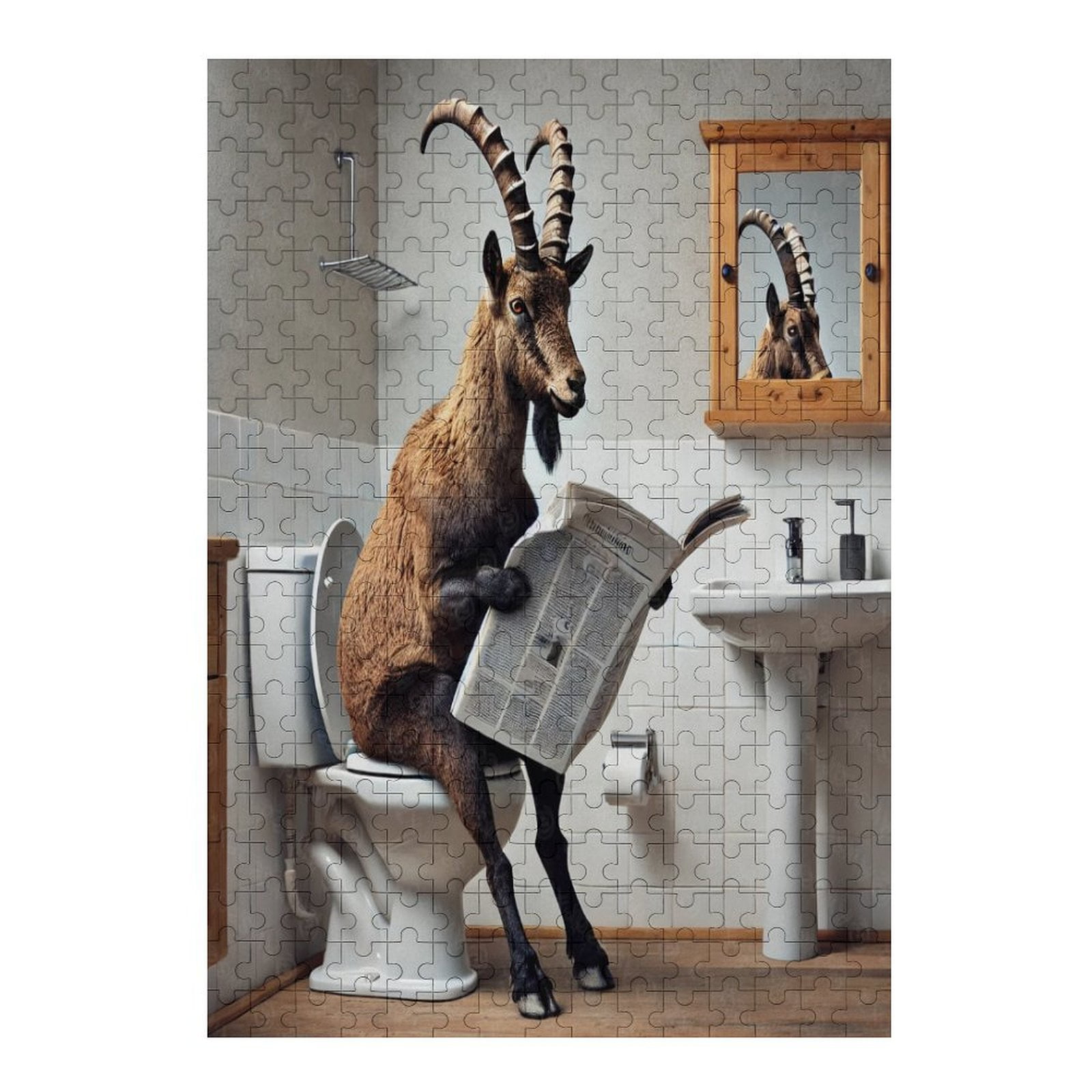 Jigsaw Puzzle For Adults 300Pcs A Wild Goat Reading Newspaper In Toilet ...