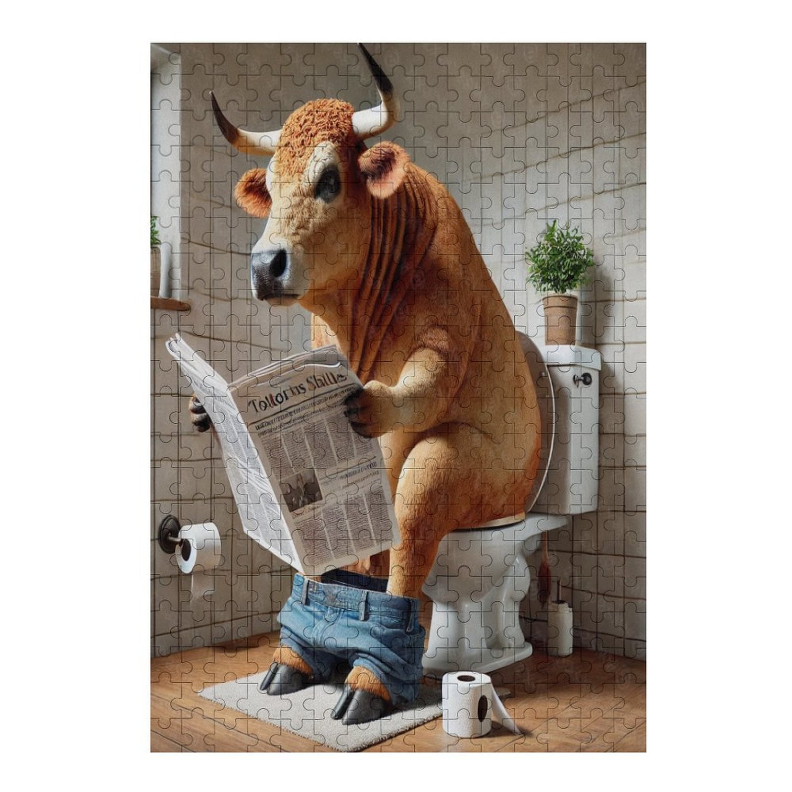 Jigsaw Puzzle For Adults 500Pcs Cattle Reading Newspaper In Toilet ...