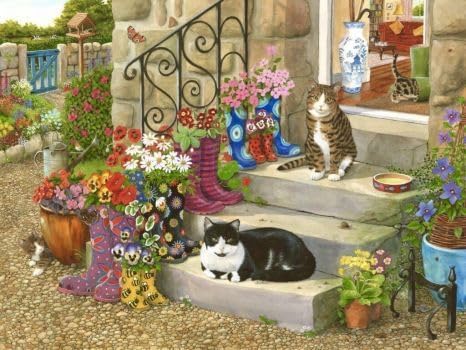 Jigsaw Puzzle for Adults, Boots Filled with Flowers Cats Garden ...