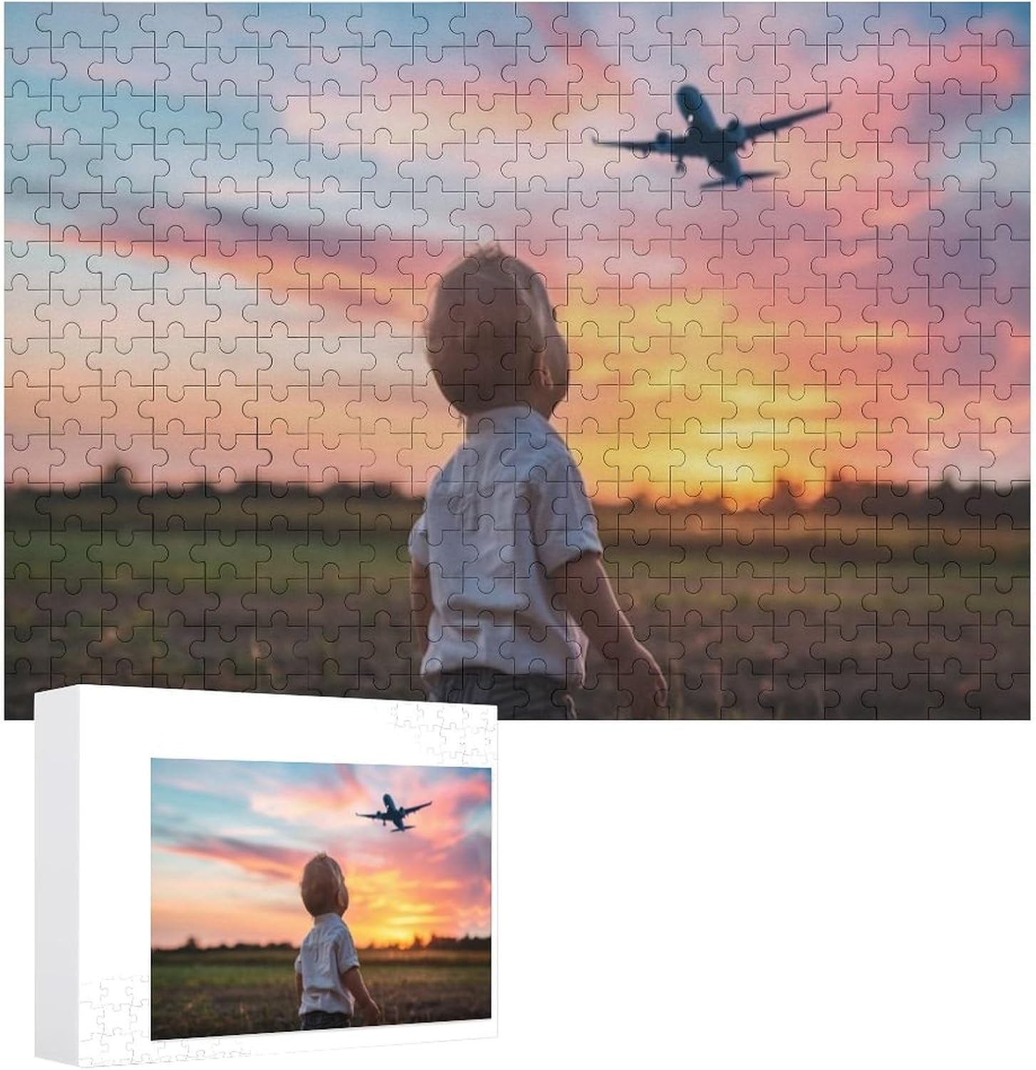 Jigsaw Puzzle for Adults A Child Looks at A Plane Flying Over A Field ...