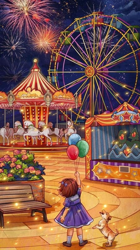 Jigsaw Puzzle for Adults, Girl Holding Balloons in Amusement Park ...