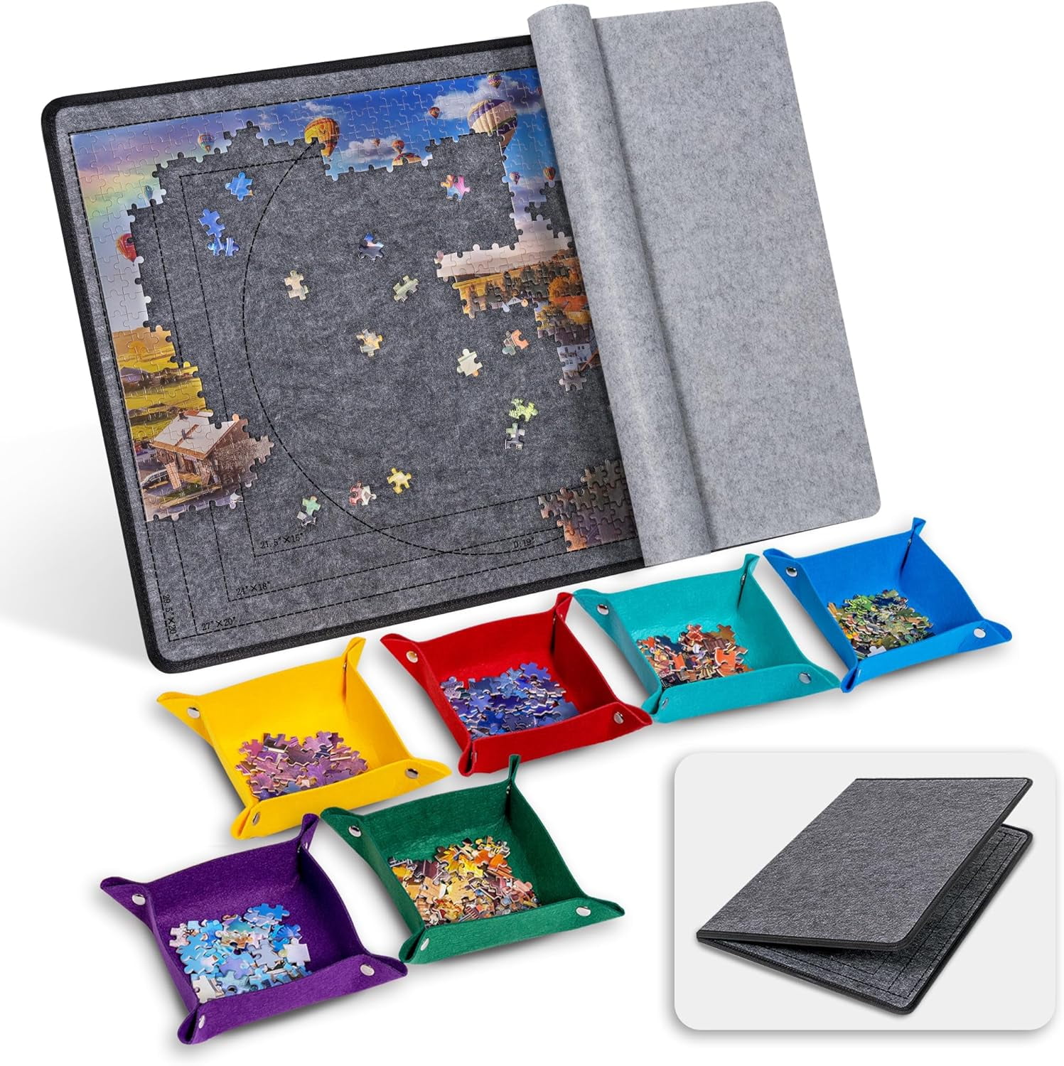 Jigsaw Puzzle Board with 6 Sorting Trays & Felt Cover, Foldable Puzzle ...