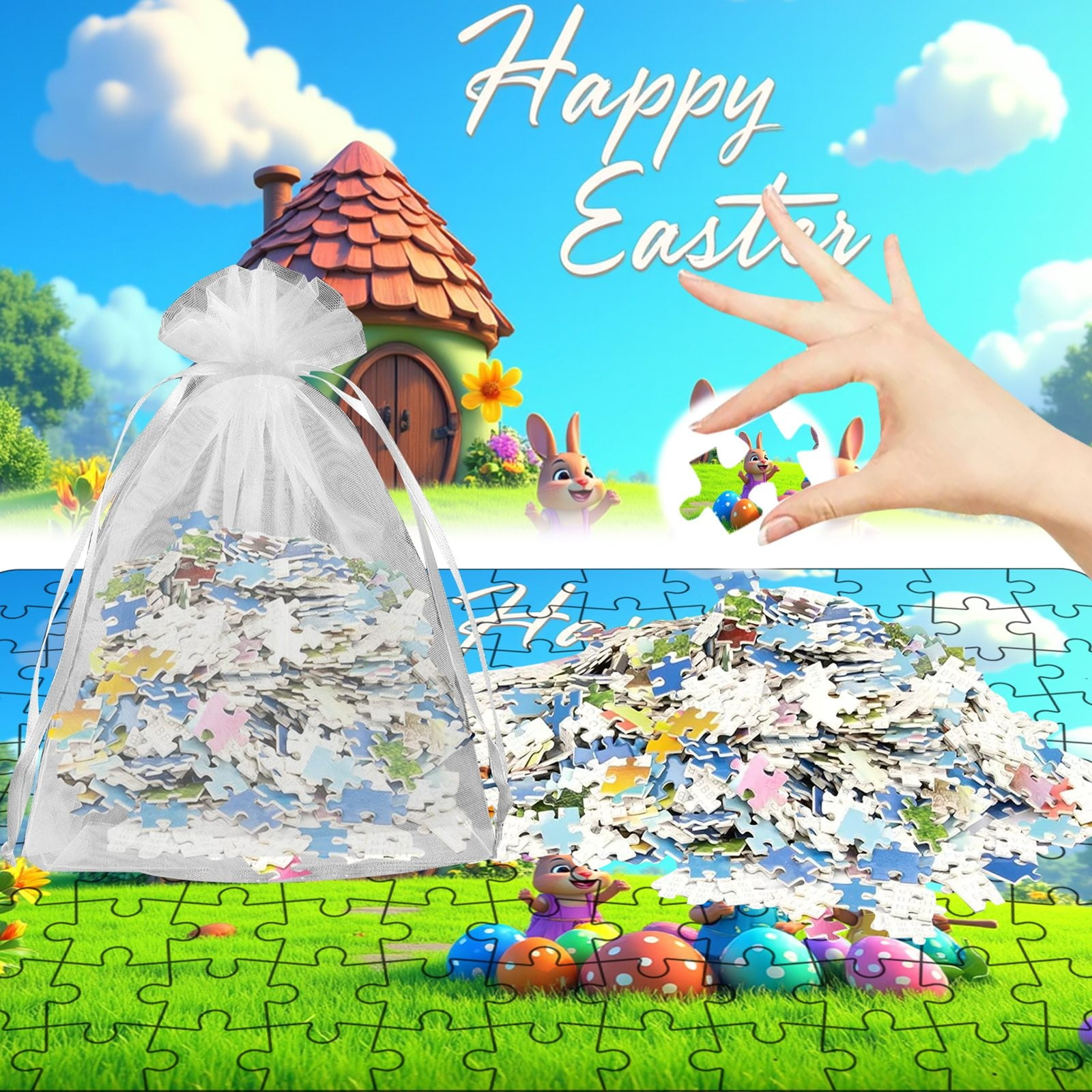 Jigsaw Puzzle Easter Eggs & Bunny 130 Pcs for Kids Easter Gifts Ages 4 ...