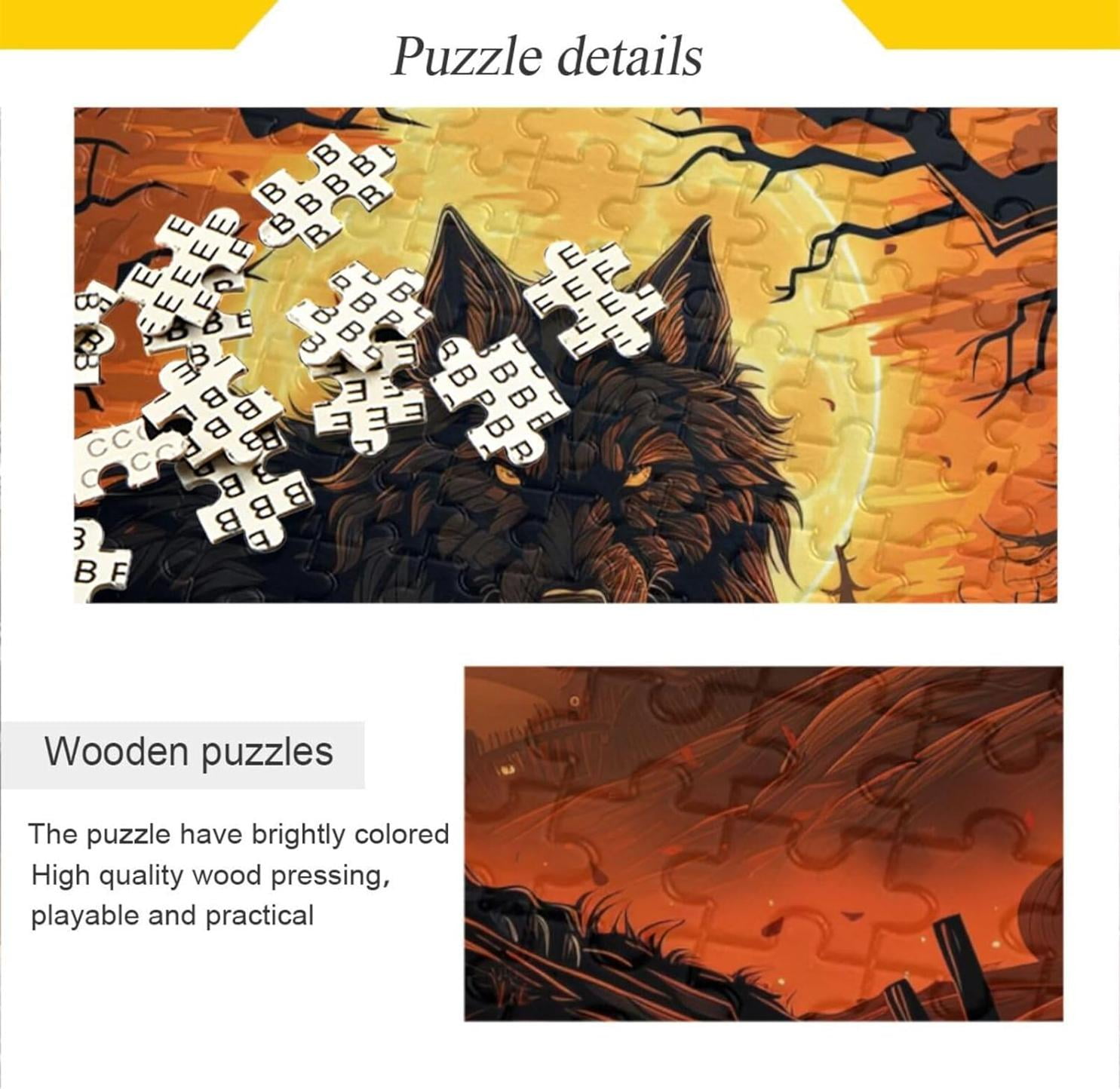 Jigsaw Puzzle Fantasy Night Wolf 1000 Pieces, Zigsaw with Alphabet ...