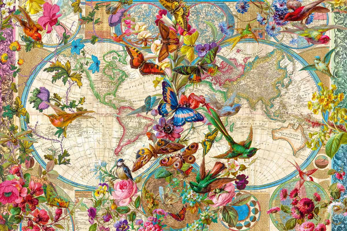 Jigsaw Puzzle for Adults 1000 Piece Flora Fauna World Map Wooden ...