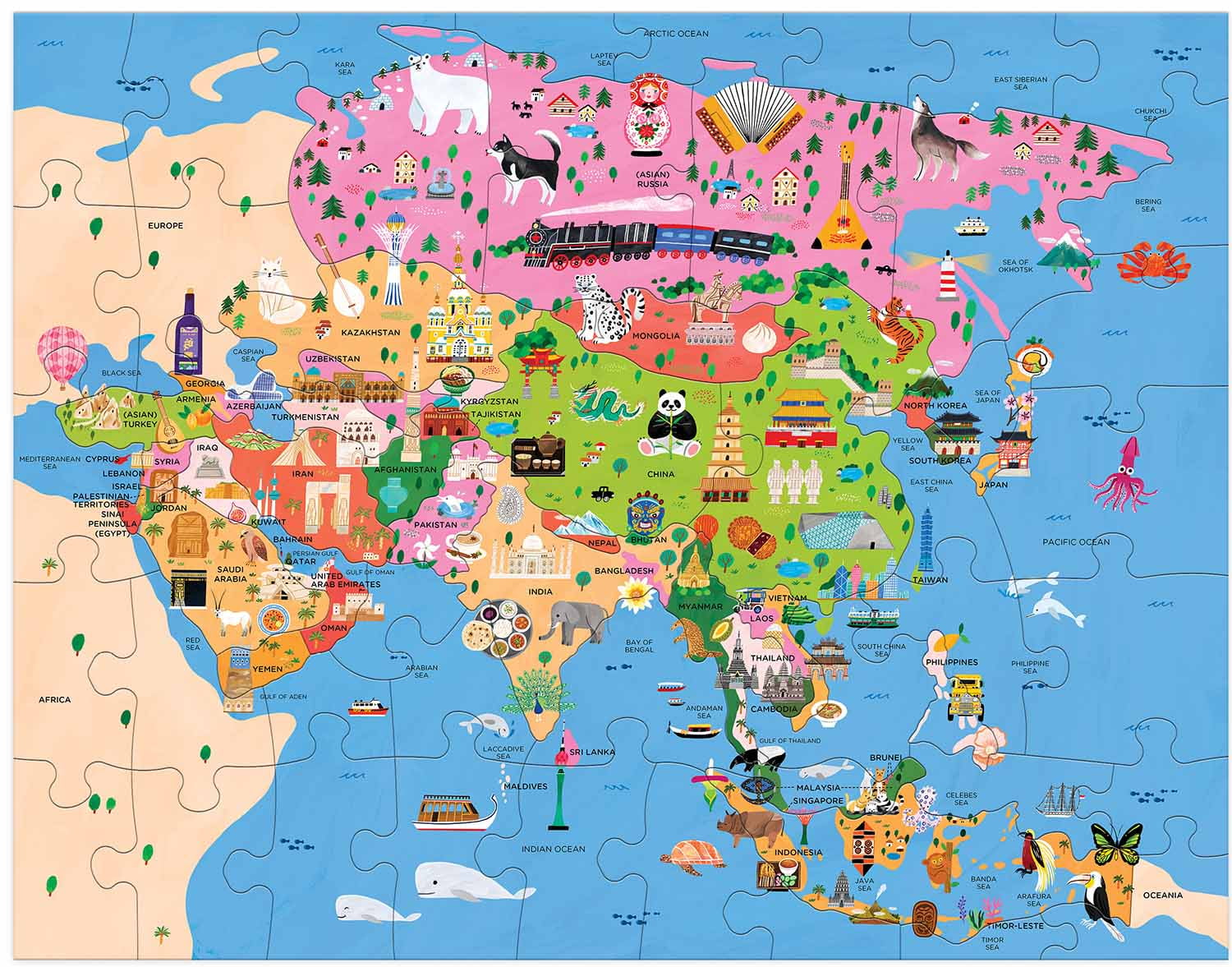 Jigsaw Puzzle for Adults 500 Piece Map of Asia Wooden Puzzles 20.4 X 14 ...