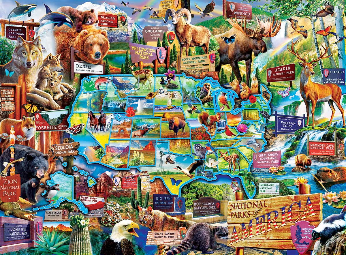 Jigsaw Puzzle for Adults 500 Piece National Parks Map Wooden Puzzles 20 ...