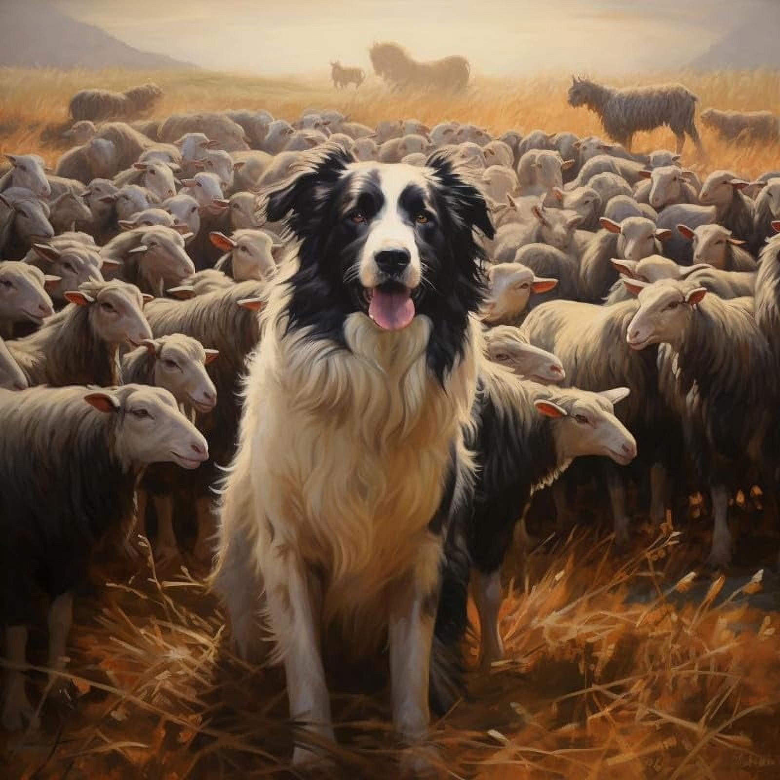 Jigsaw Puzzle for Adults, Border Collie Guarding Sheep Challenging ...