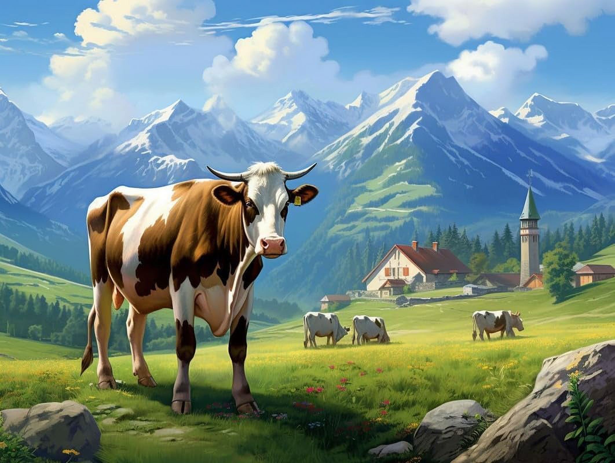 Jigsaw Puzzle for Adults, Cattle Grassland Mountains Challenging ...