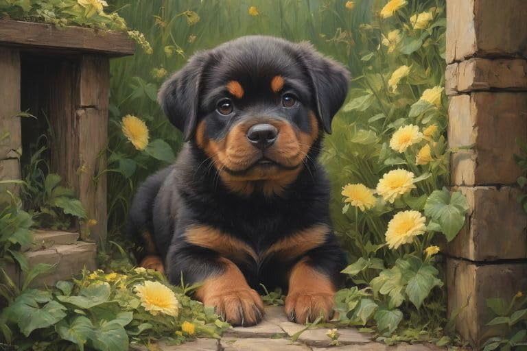Jigsaw Puzzle for Adults, Cute Fluffy Rottweiler Puppy Challenging ...