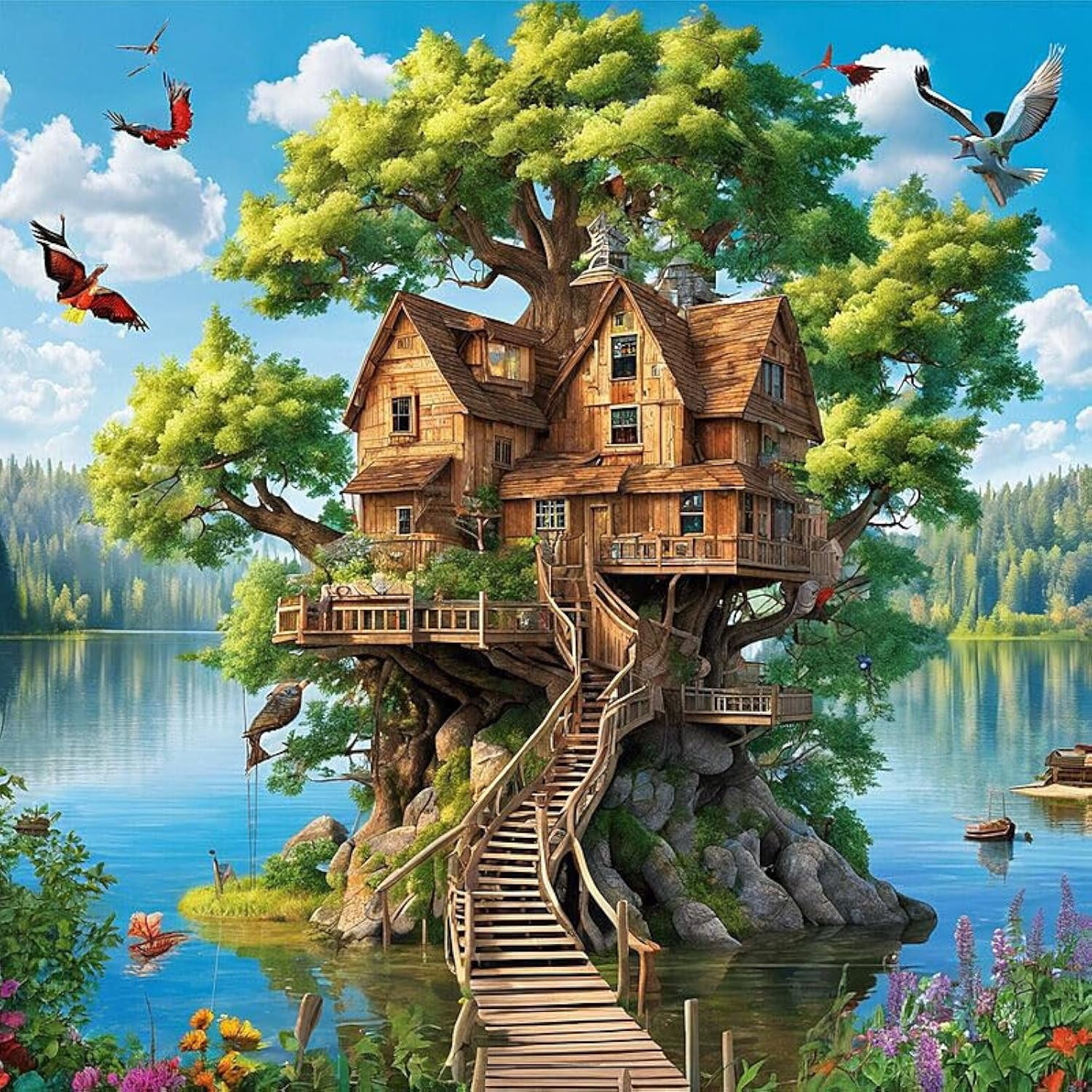 Jigsaw Puzzle for Adults, My Summer Treehouse by The Lake Challenging ...
