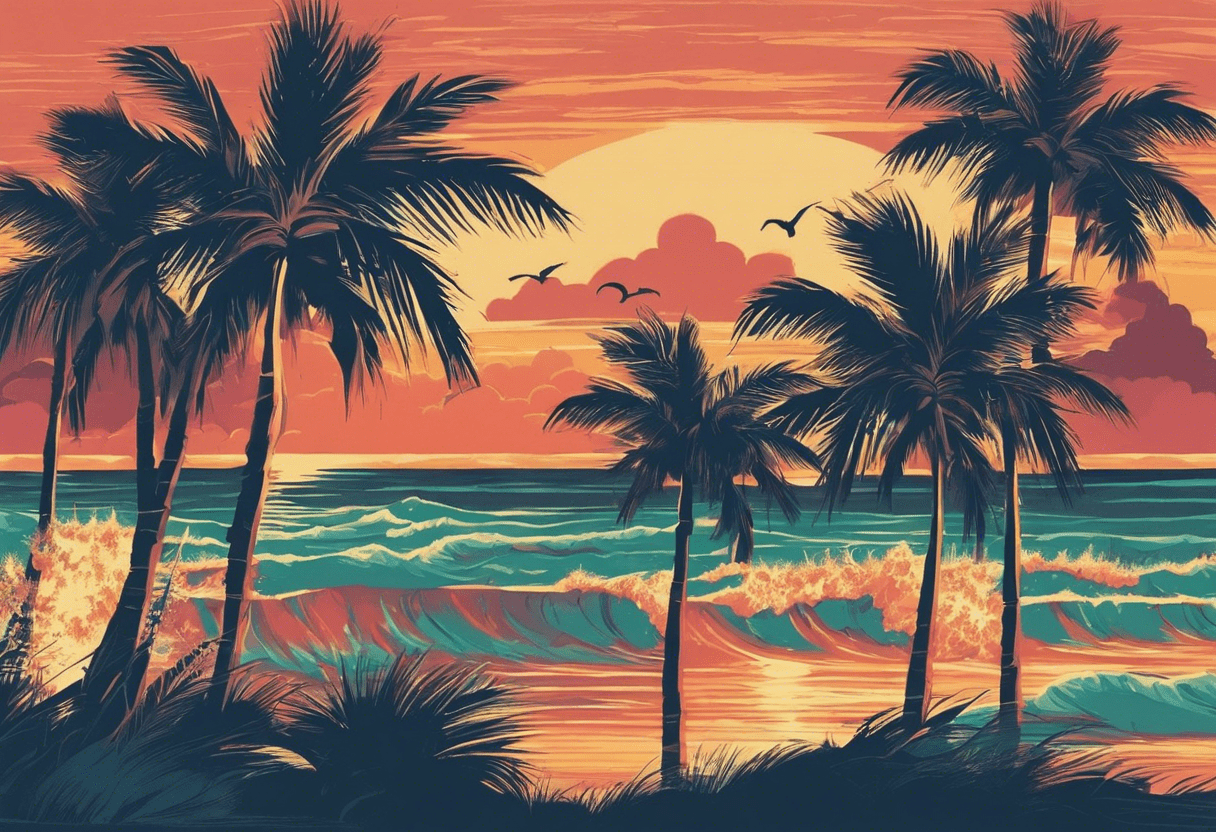 Jigsaw Puzzles 1000 Pieces for Adults - Coastal Sunset Palm Trees ...
