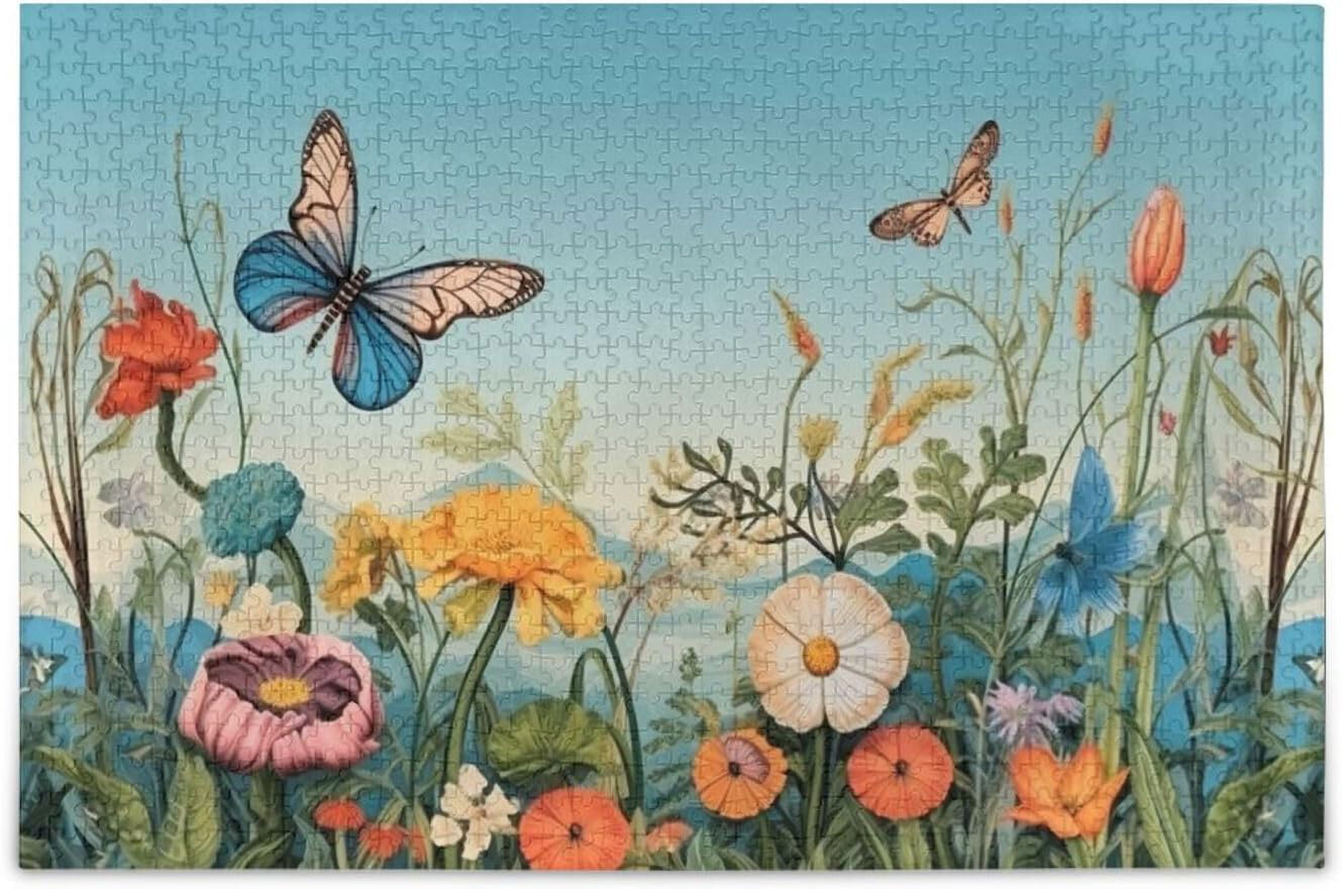 Jigsaw Puzzles 1000 Pieces for Adults, Colorful Flowers Butterfly Kid's ...