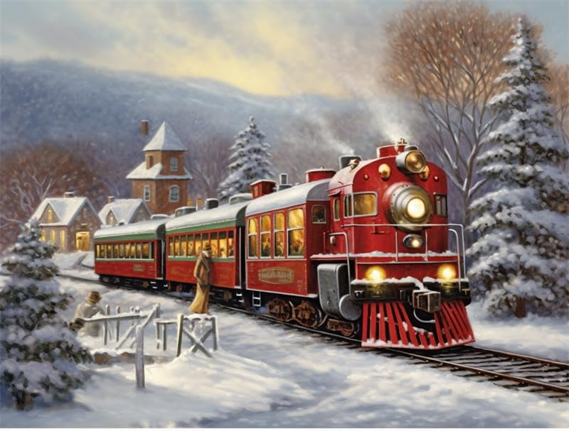 Jigsaw Puzzles 1000 Pieces For Adults Rural Train Stop Cold Winter Snow ...
