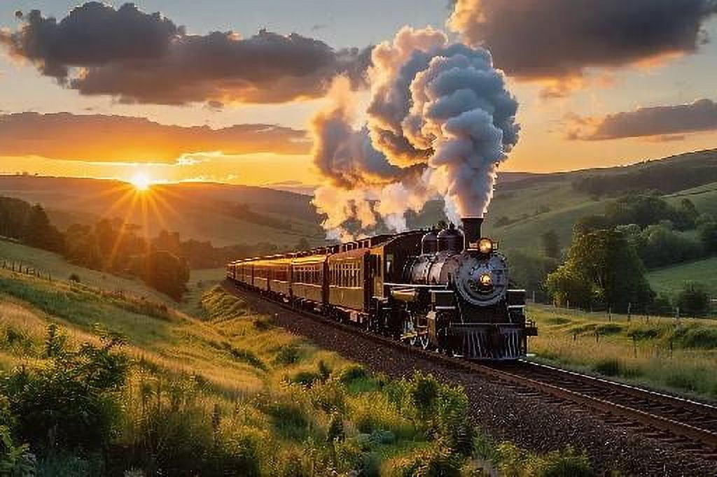 Jigsaw Puzzles 1000 Pieces for Adults - Train Landscape - Train Engine ...