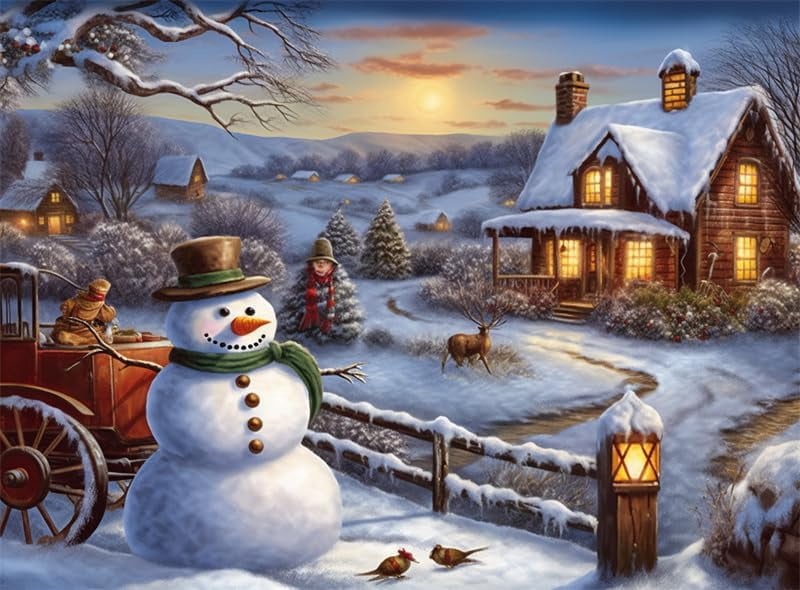 Jigsaw Puzzles 50 Pieces For Adults Holiday Country Christmas Snowman ...