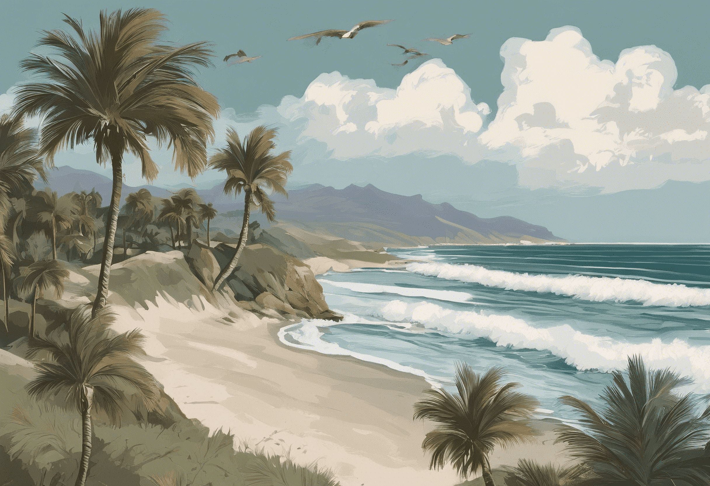 Jigsaw Puzzles 500 Pieces for Adults - Coastal Palm Trees & Ocean Waves ...