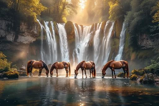 Jigsaw Puzzles 500 Pieces for Adults Four Horses Drinking Water from ...