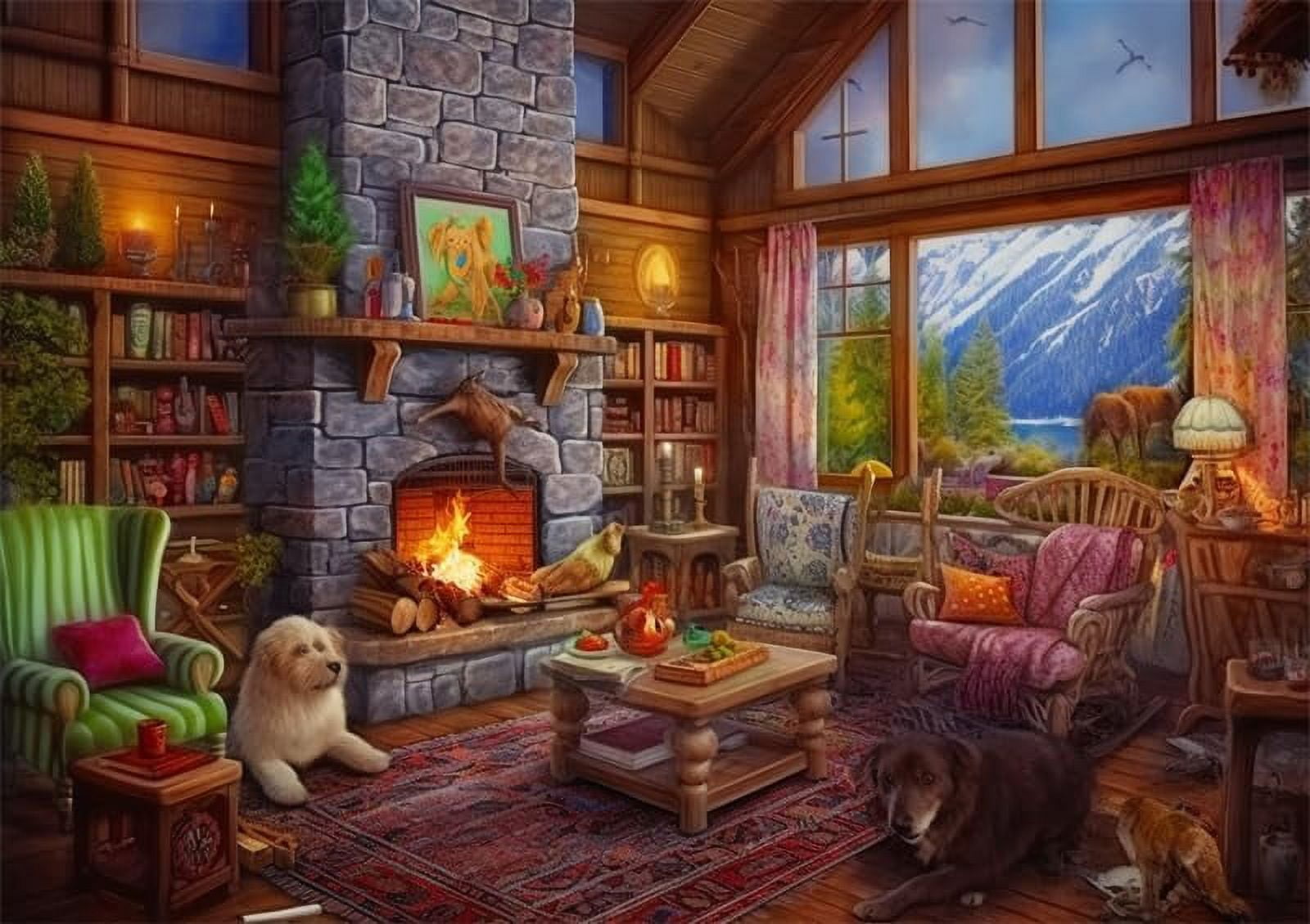 Jigsaw Puzzles 500 Pieces For Adults Cabin Dog Puppy Bonfire Formation ...