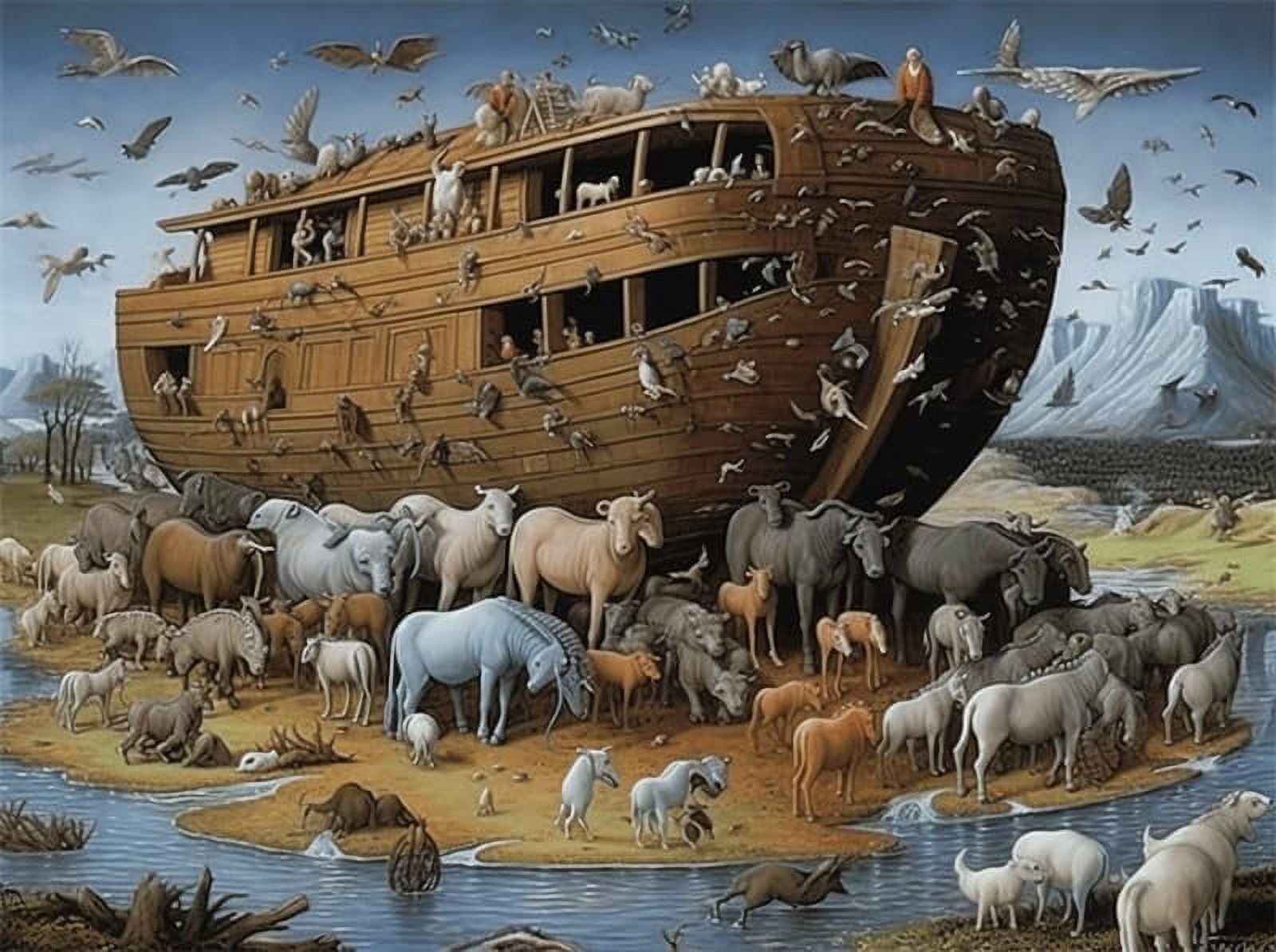 Jigsaw Puzzles 500 Pieces Noah's Ark Boats and Animals Formation Wooden ...